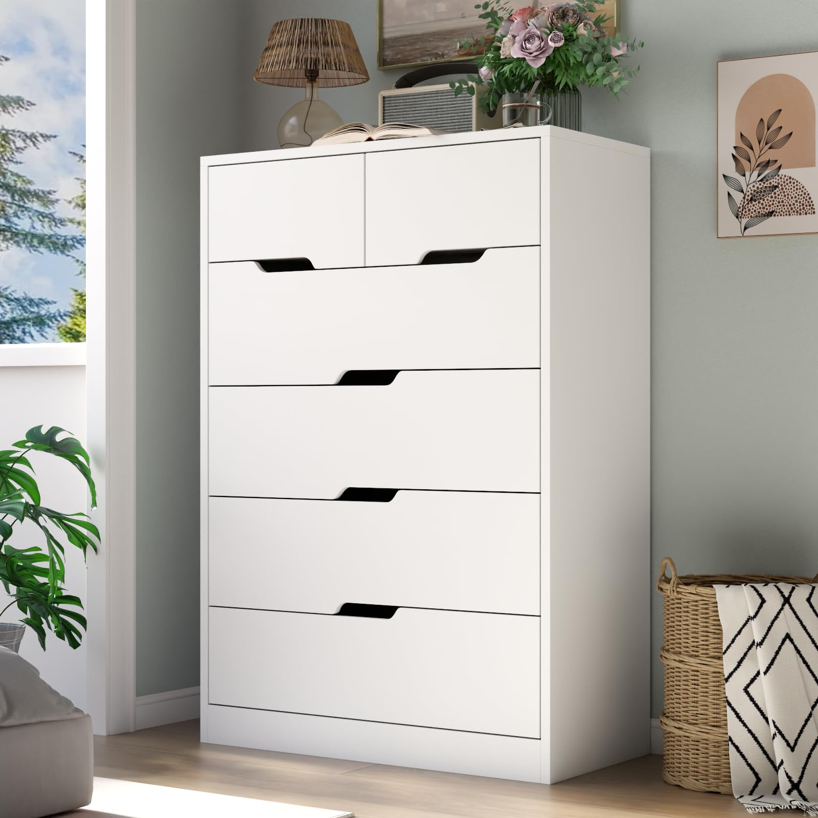 Amazon.com: 6 Drawer Dresser for Bedroom, Tall White Dresser with Large ...