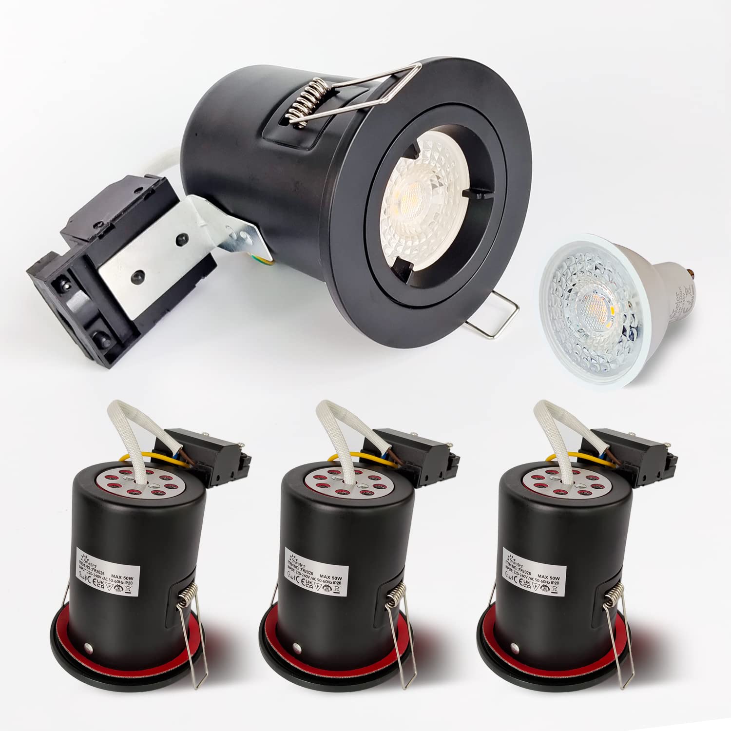 4XSweier 90 Minute Fire Rated LED Recessed Downlight, Black Recessed ...