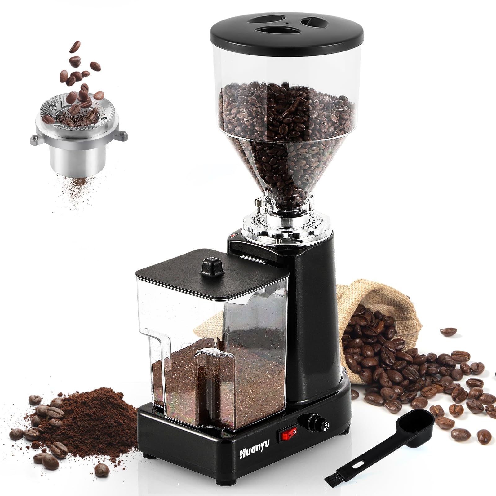 Amazon.com: Huanyu Flat Burr Coffee Grinder with 19 Grinding Settings ...