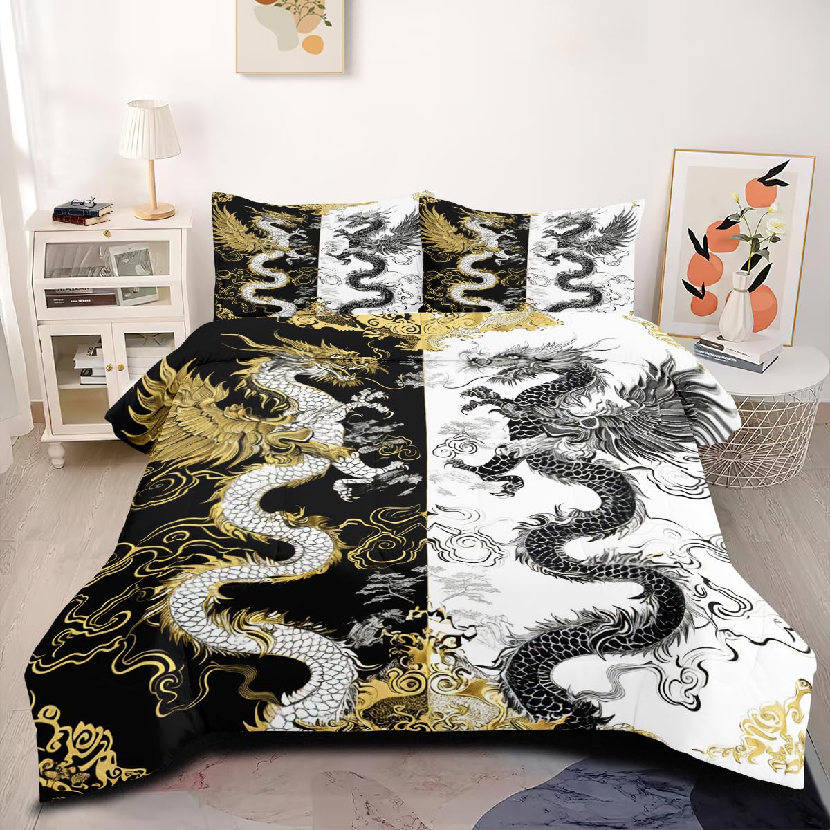 Amazon.com: CCoutueChen Castle Fairy Dragon Comforter Set Queen Size ...