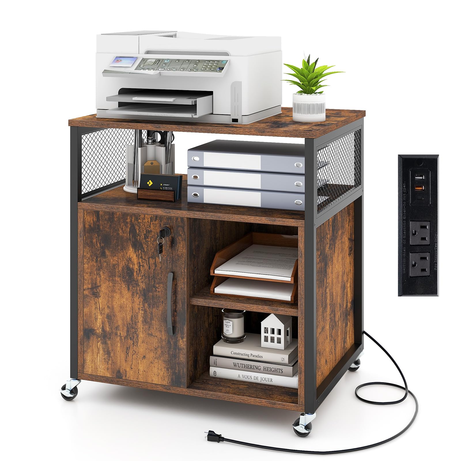 Amazon.com: LOKO Rolling File Cabinet with Charging Station, Mobile ...
