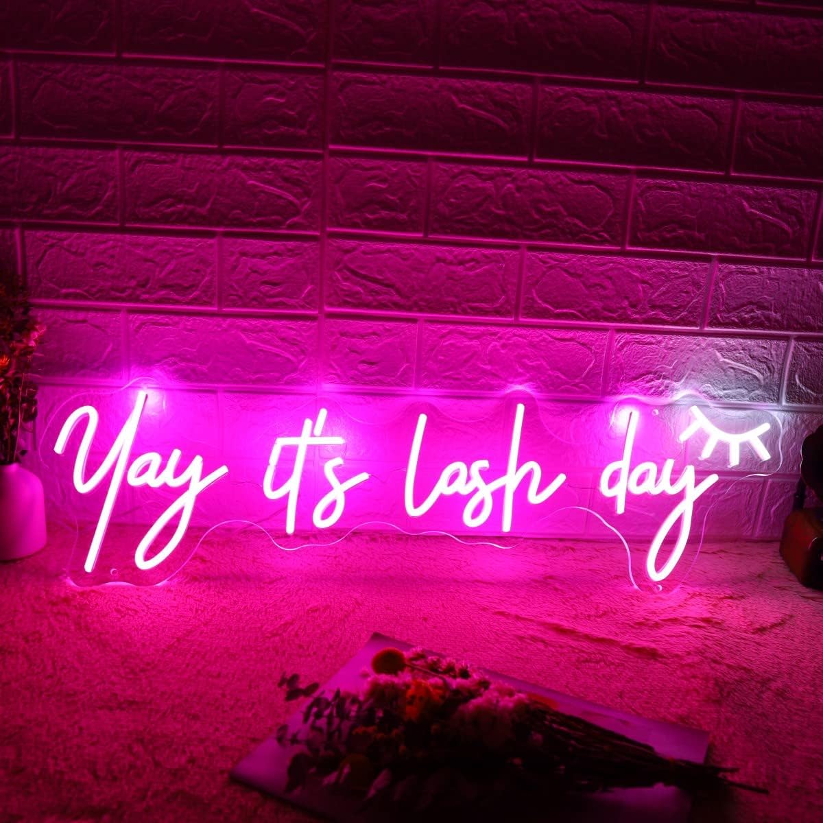 Yay It's Lash Day Neon Sign, Large LED Eyelashes Neon Sign for Beauty ...