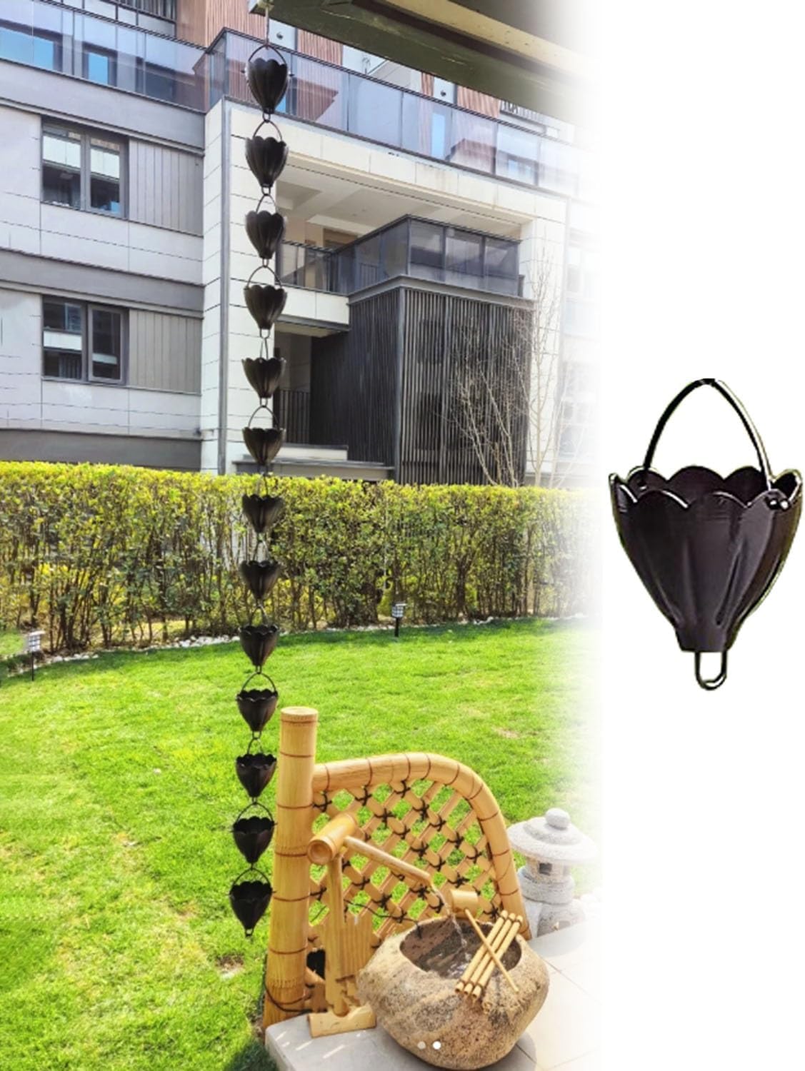 Extra Long Rain Chain Water Catcher Adjustable, Heavy Duty for Roof ...