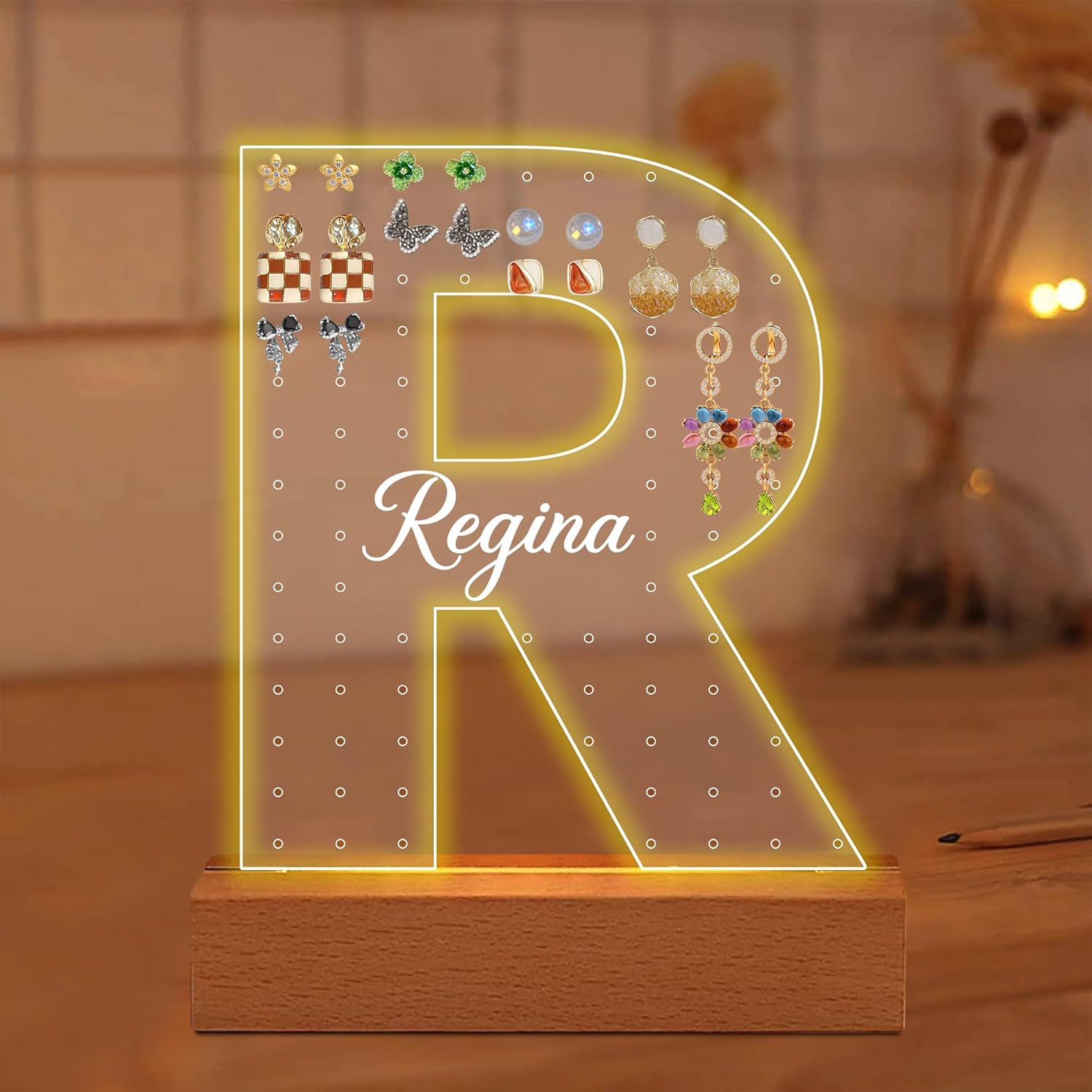Amazon.com: Personalized LED Light Up Letter Earring Holder, Custom ...