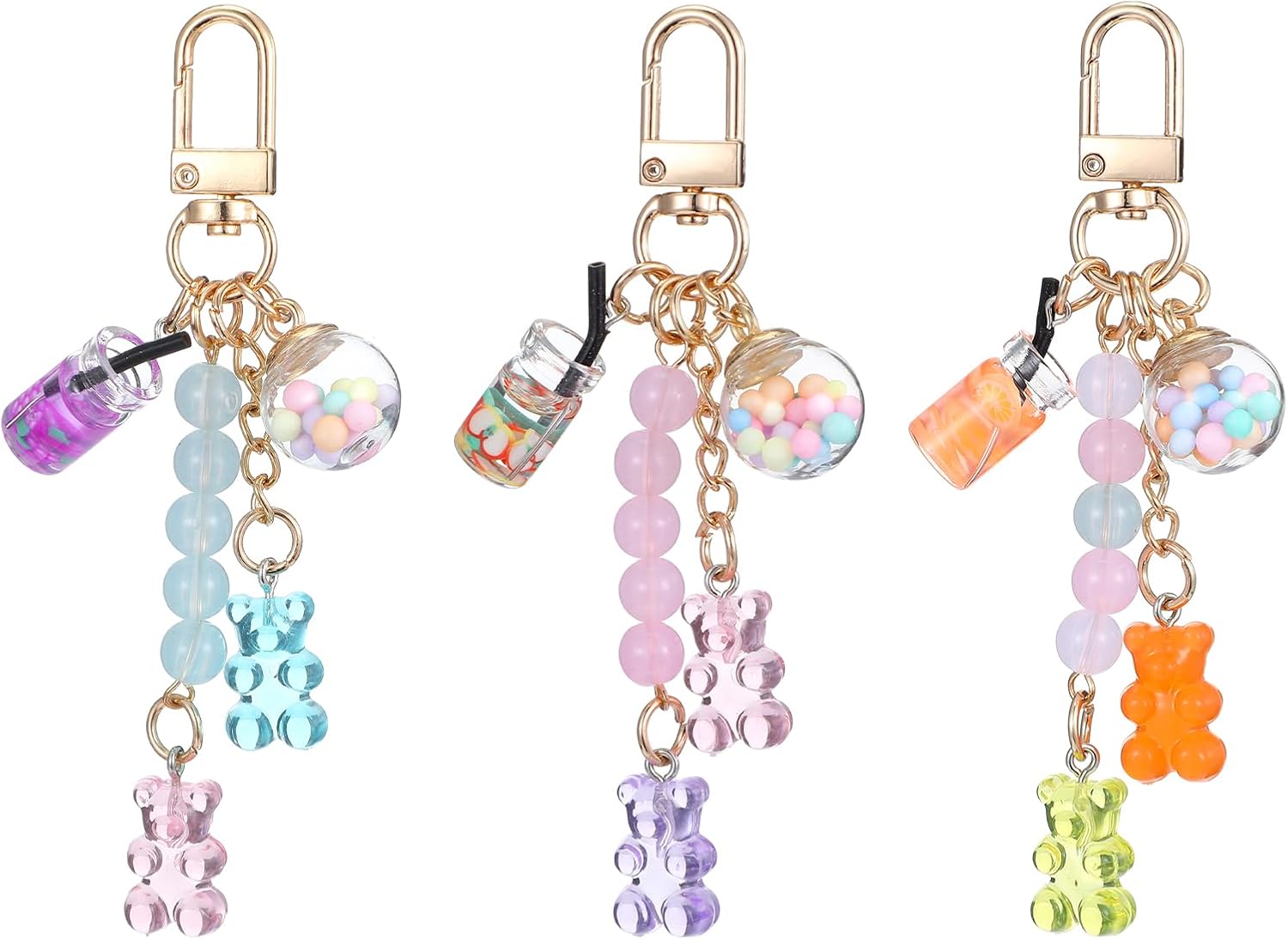 JJUNW 3Pcs Cute Resin Gummy Bear Key Chain, Macaron Bear Keychains ...