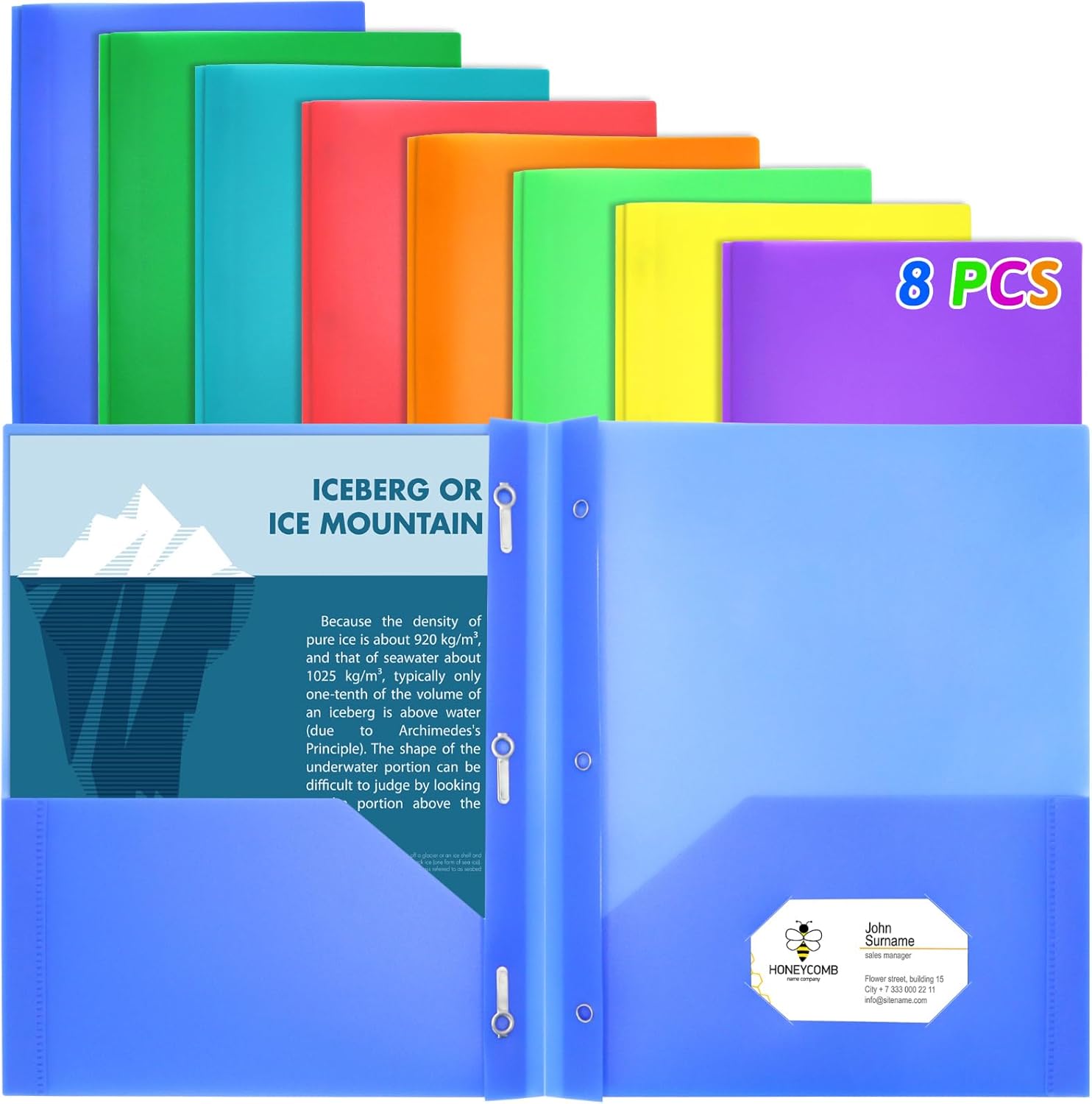 Amazon.com : 8 Pack Plastic Folders with Pockets and Prongs, 2 Pockets ...