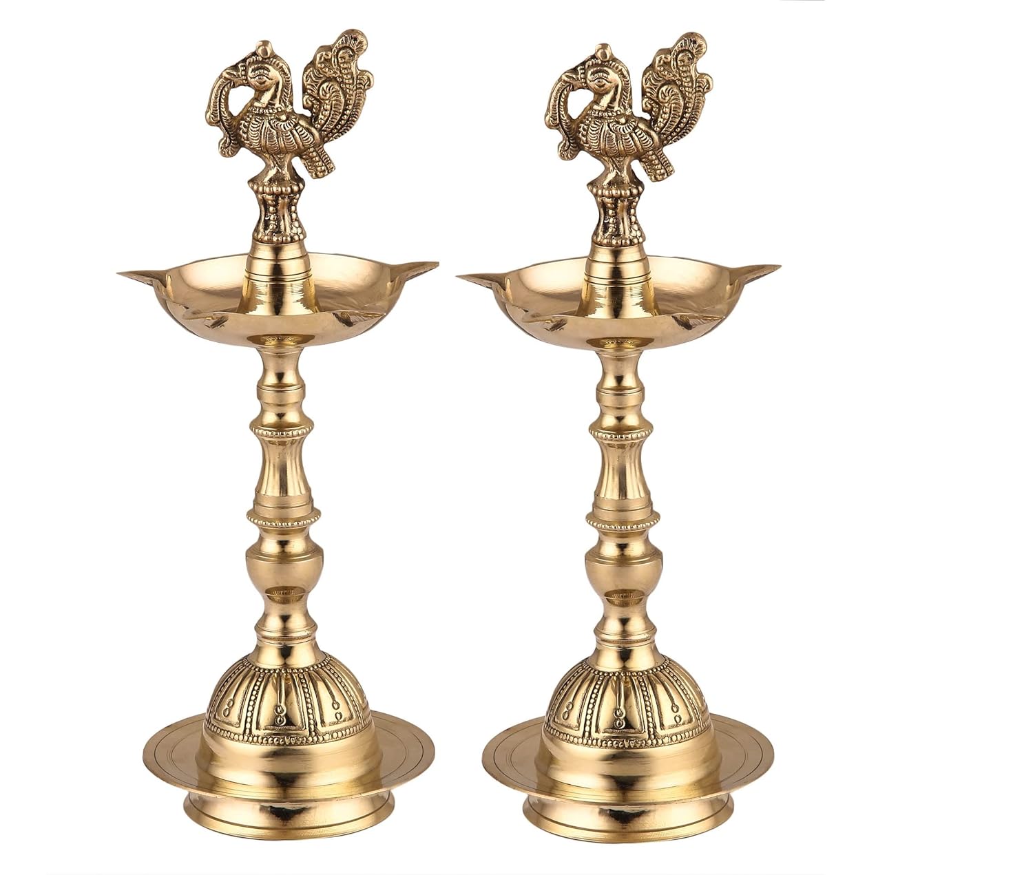 Buy Dokchan Arts Brass Embossed Diya Traditional Peacock Kuthu vilakku ...