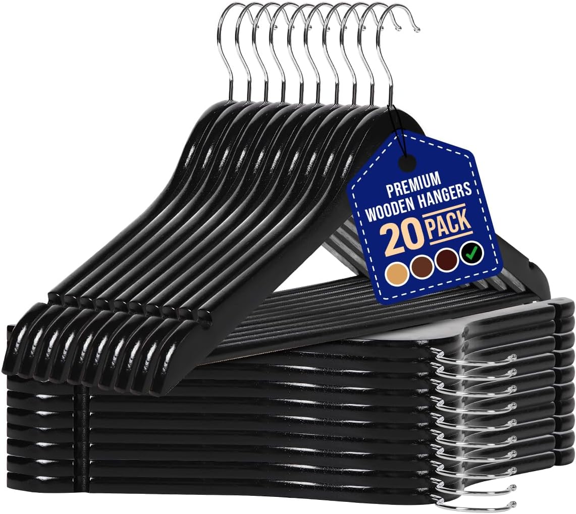 Amazon.com: Lifemaster Wooden Hanger Set - 20 Pieces Non-Slip Versatile ...