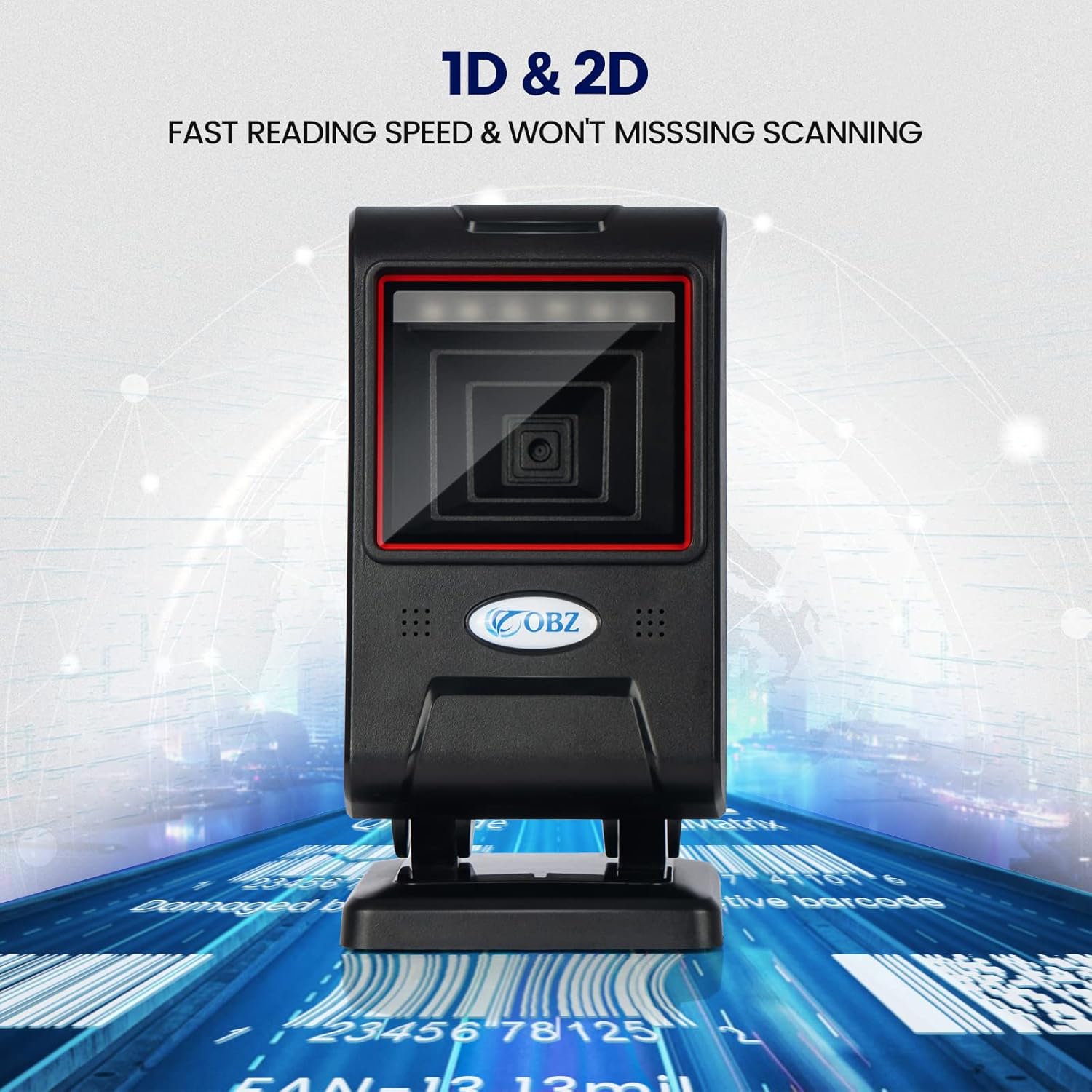 Escáner de código de barras 1D 2D OBZ manos libres USB con cable lector de código de barras ...