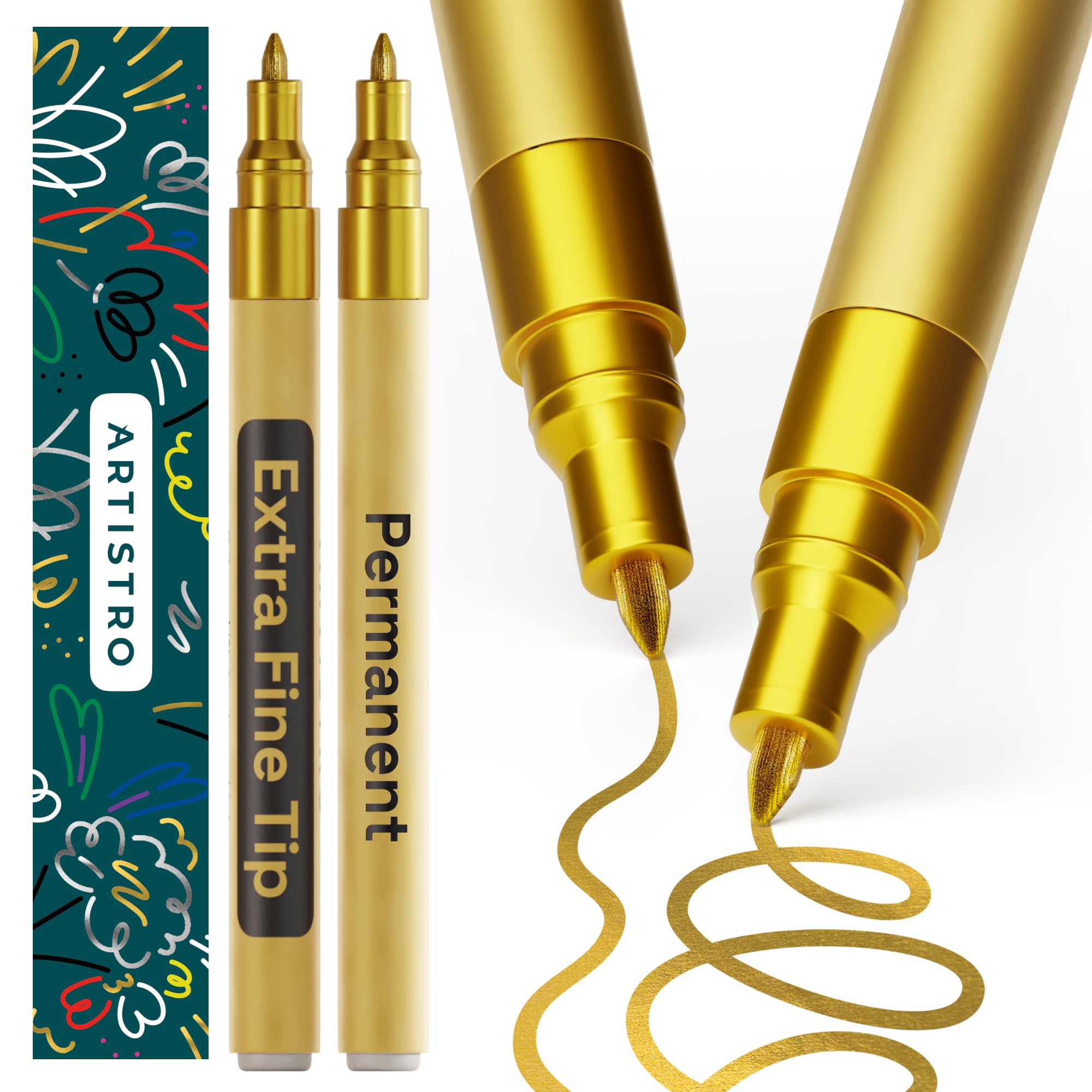 Amazon.com: ARTISTRO Metallic Markers Permanent - Set of 2 Gold Paint ...