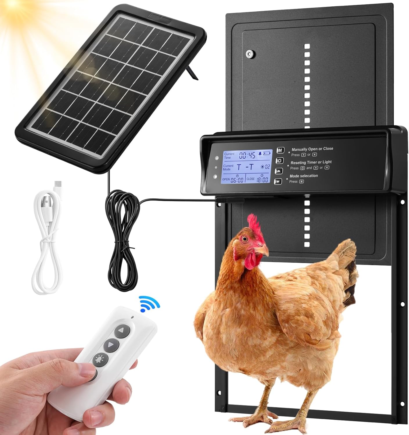 Amazon.com: Automatic Chicken Coop Door, Solar Powered LED Display with ...