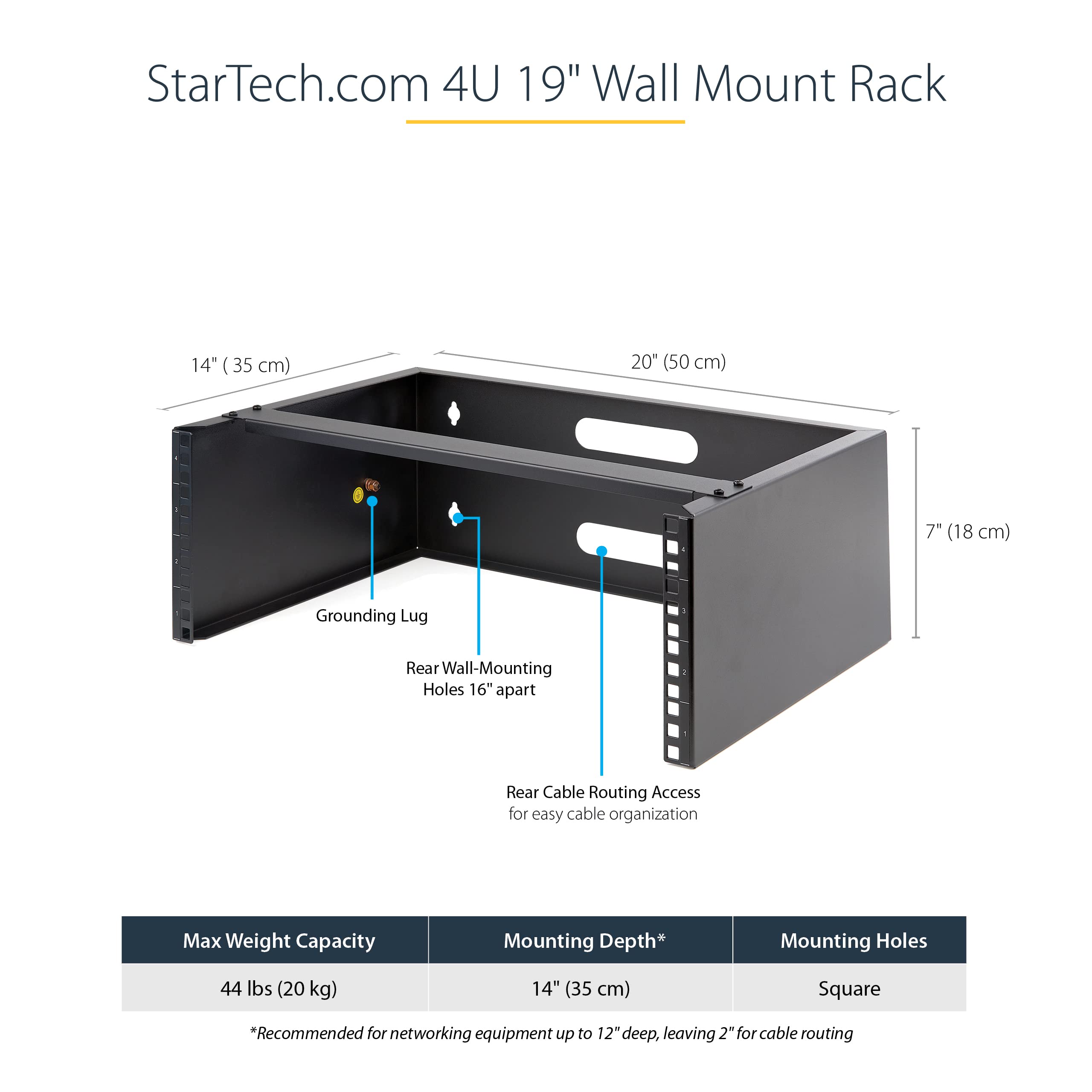 StarTech.com 4U Wall Mount Network Rack - 14 Inch Deep (Low Profile ...