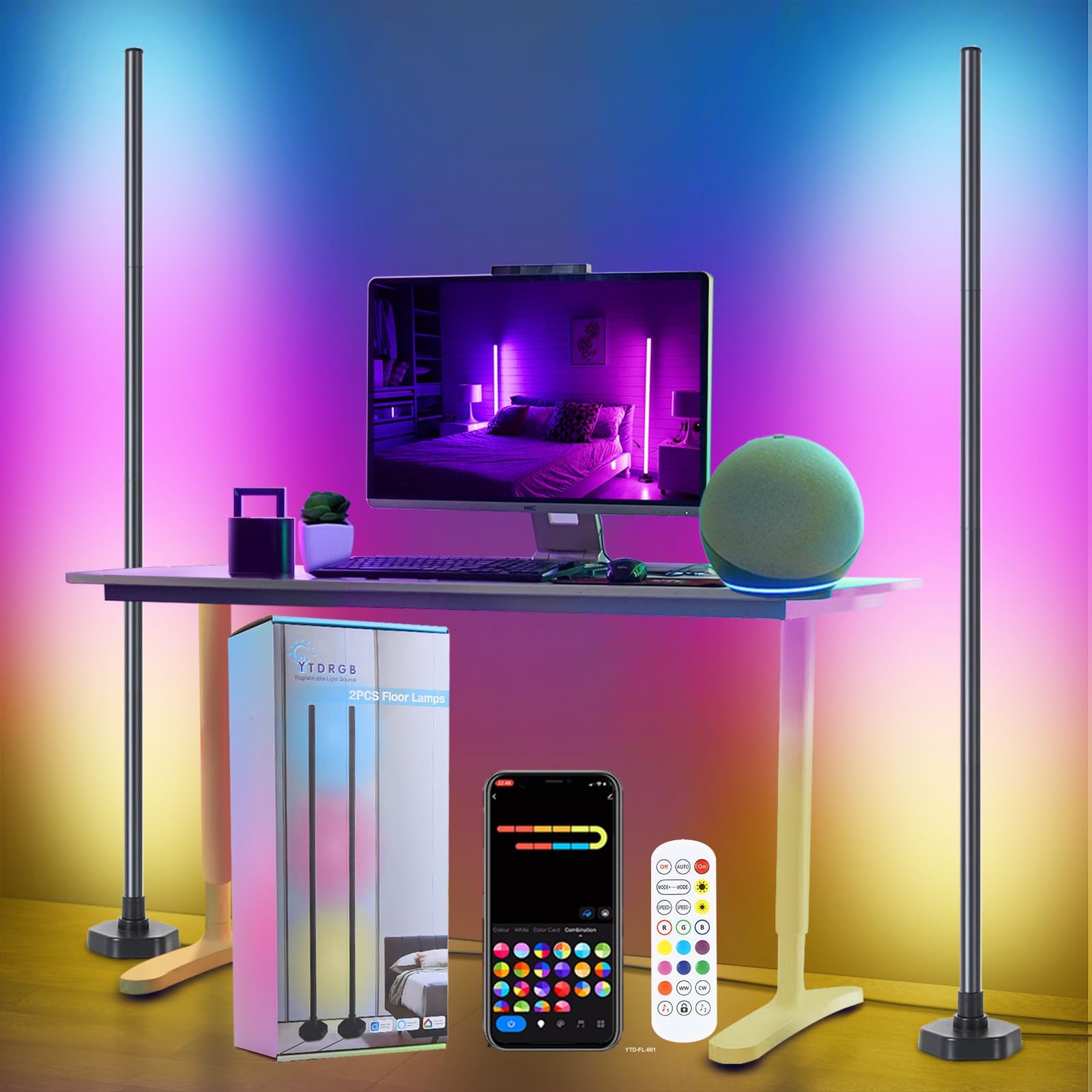 YTDRGB RGW Corner Floor Lamp,Smart LED Corner Lamp Compatible with ...