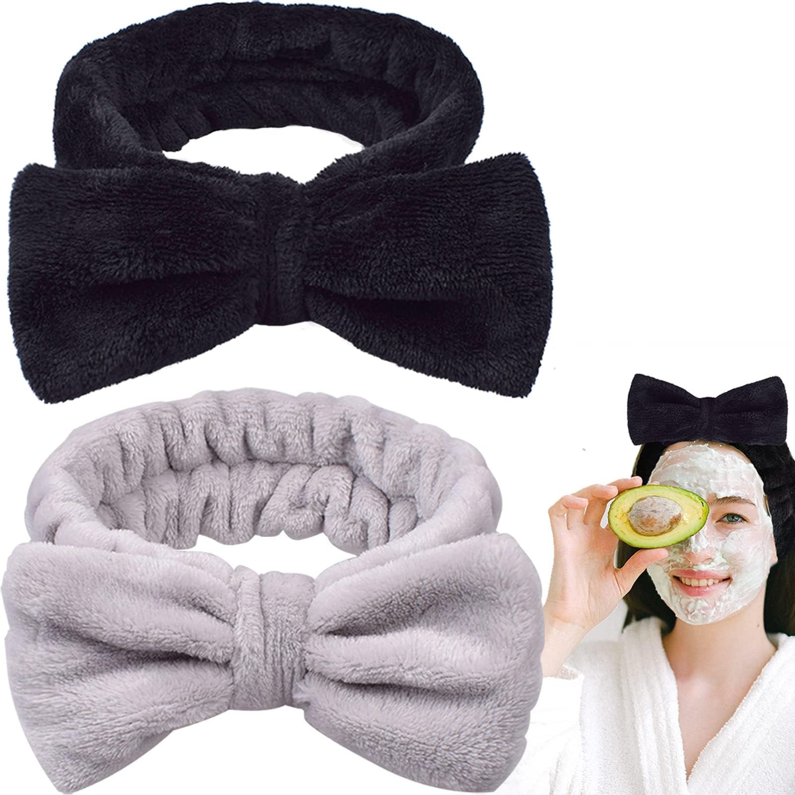 Amazon.com : 2Pack Spa Headband,Bow Makeup Headband Fluffy headband ...