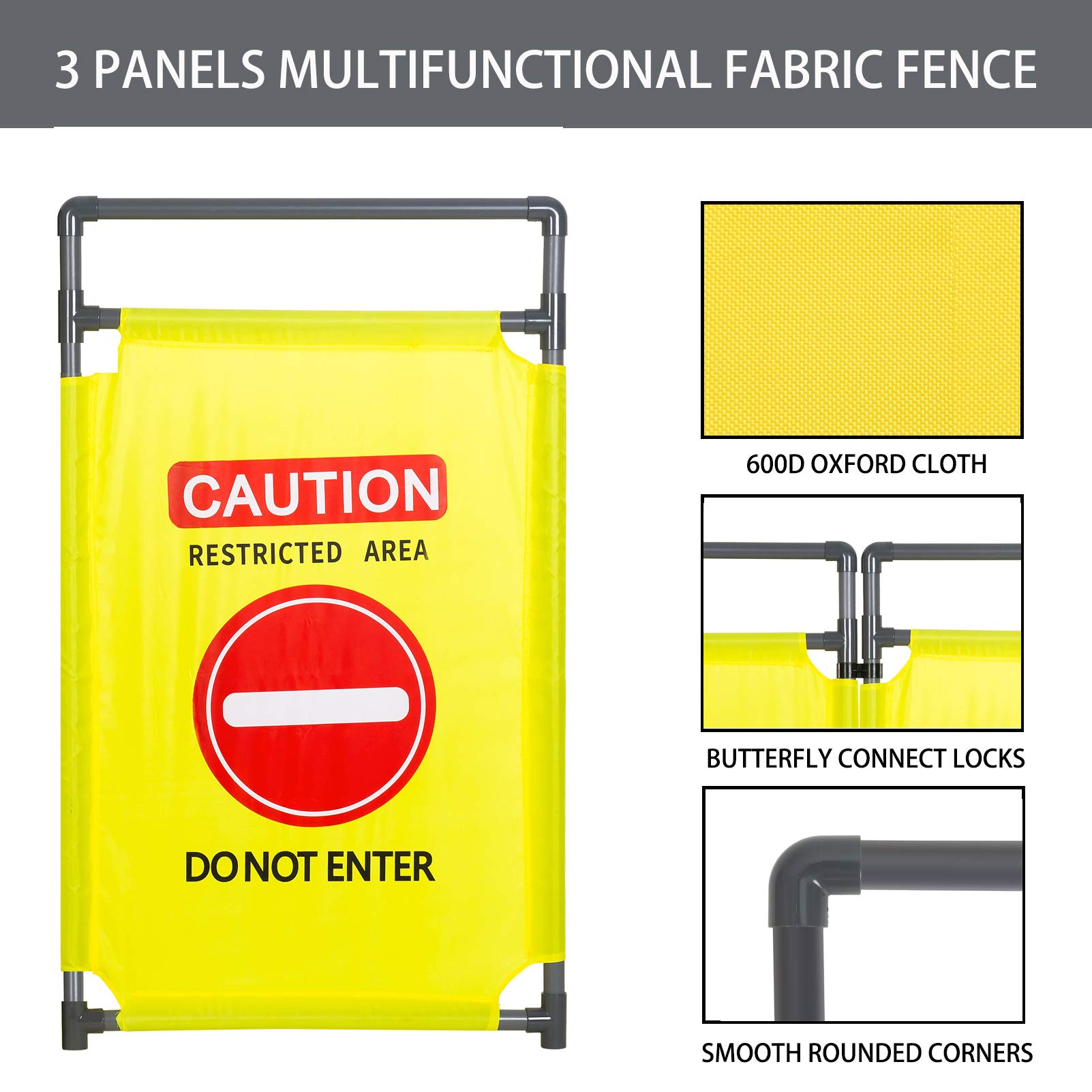 3 Panels Safety Barricade Heavy Duty PVC Frame 5.8FT Foldable Security ...