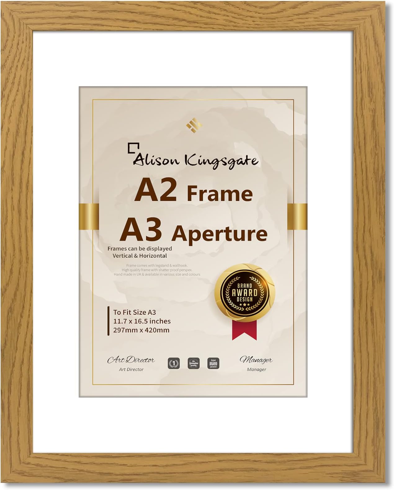 PIF Oak Frame With White Mount (Oak Frame With White Mount, A2 FOR A3 ...