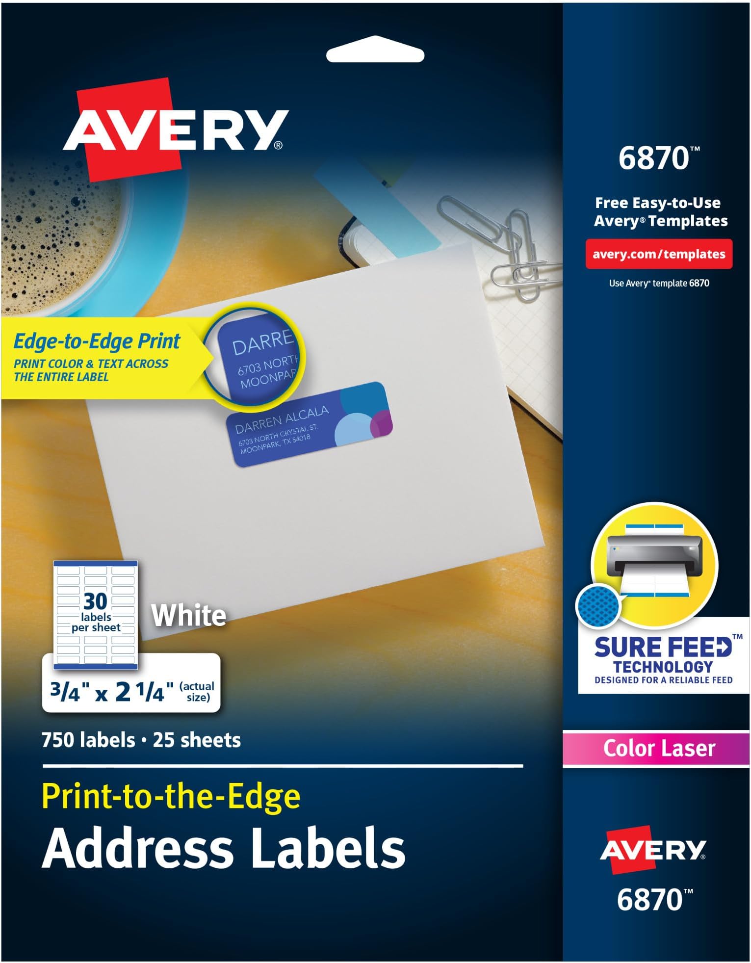 Amazon.com : Avery Glossy White Rectangle Labels with Sure Feed, 0.75 ...