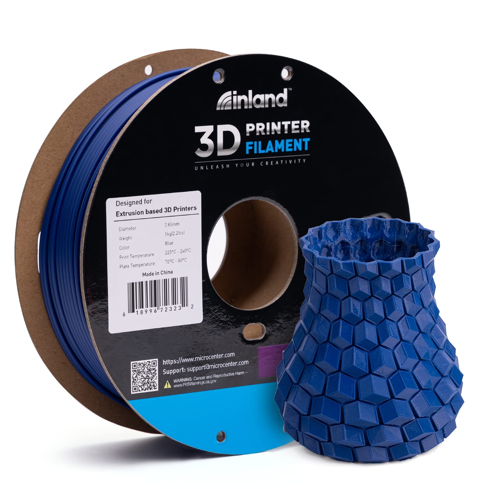INLAND Micro Center PETG 3D Printer Filament 2.85mm - Blue, 1kg ...