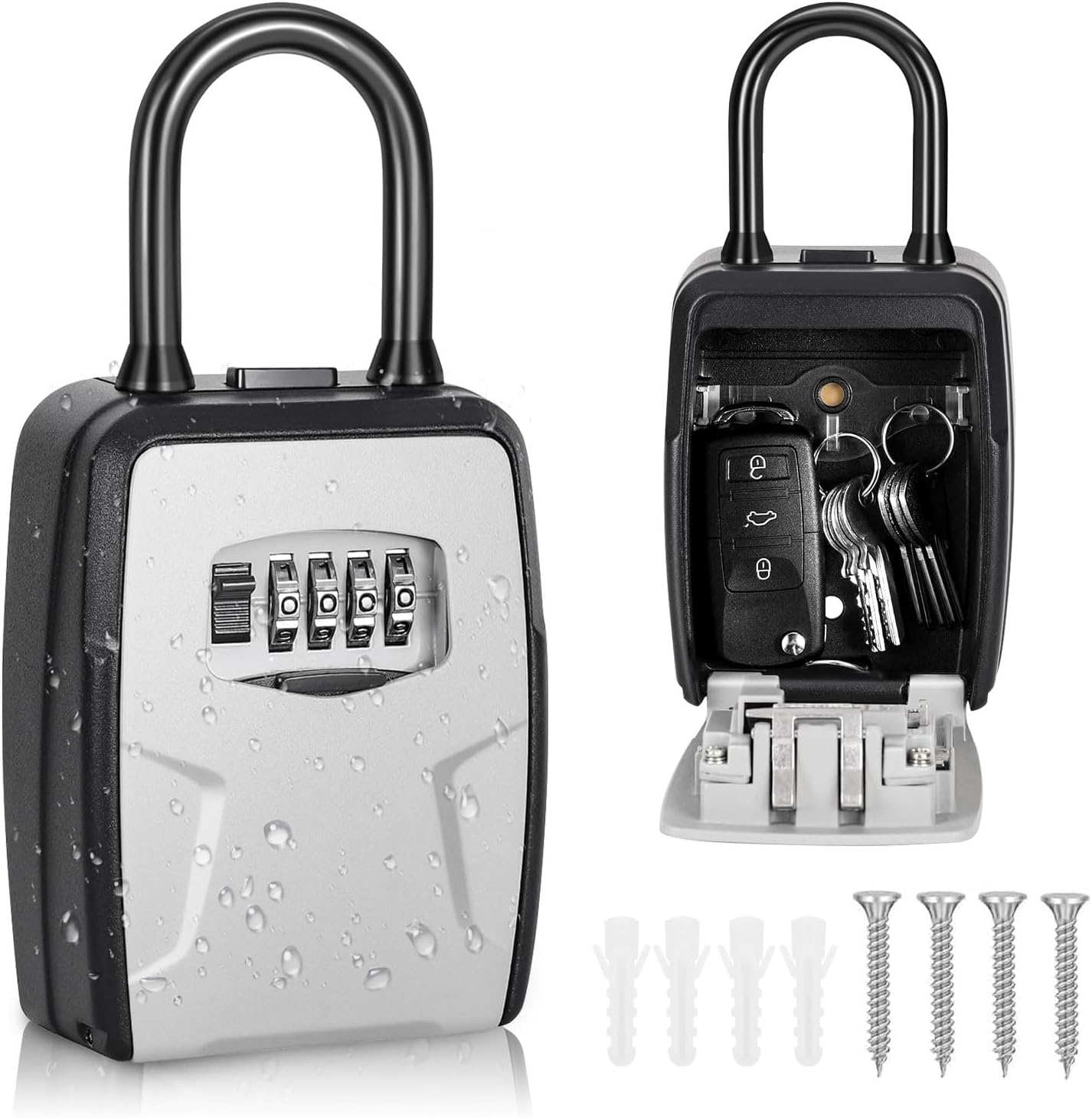 WEKUBA Large Key Lock Box, Hanging & Wall Mounted, 4-Digit Combination ...