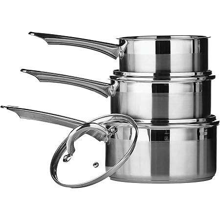 Premier Housewares Stainless Steel Saucepan Set, 3 Piece Set with Glass ...
