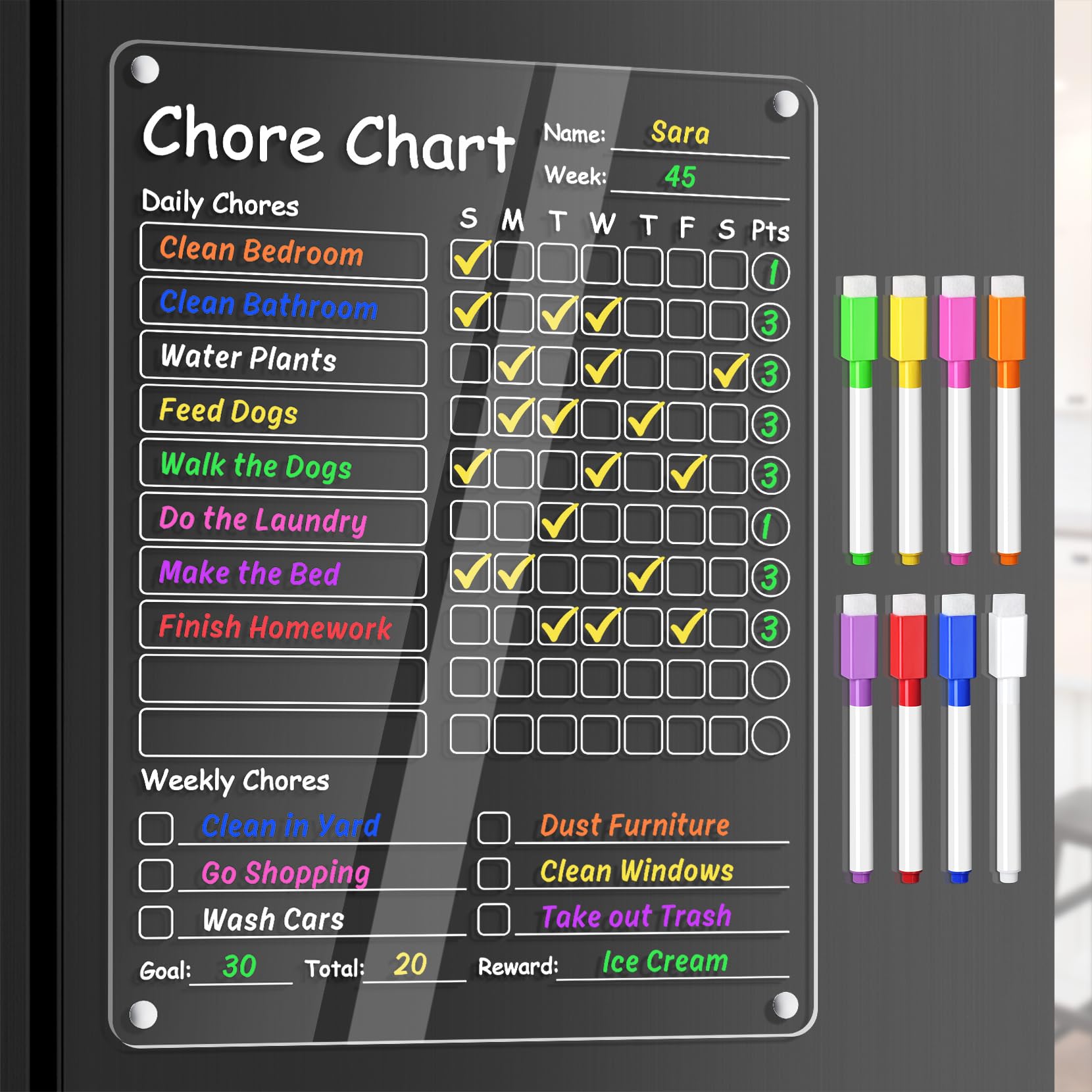 Amazon.com: Acrylic Chore Chart for Kids Clear Dry Erase Checklist for ...