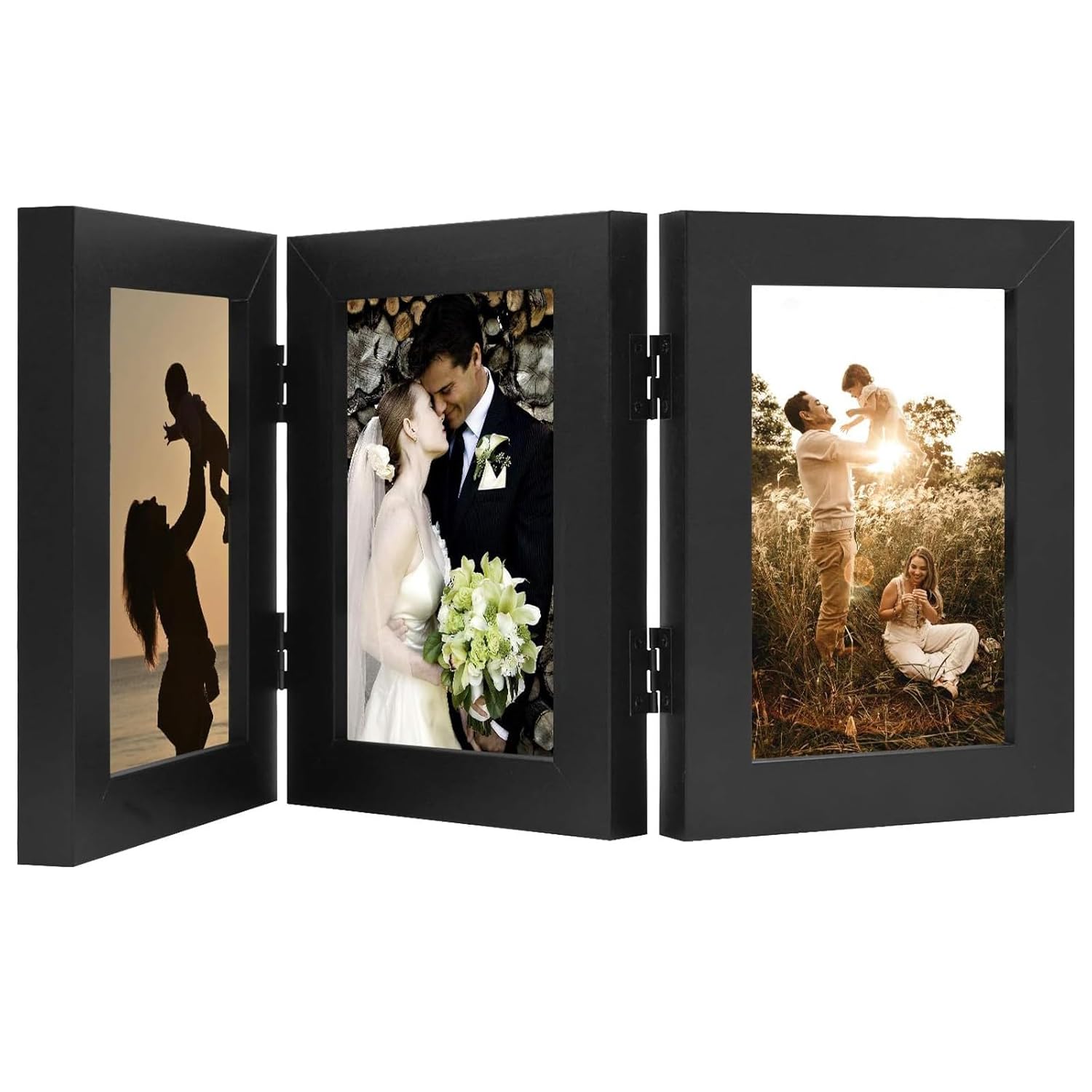 Golden State Art, 4x6 Three Picture Frame Trifold Hinged Photo Frame ...
