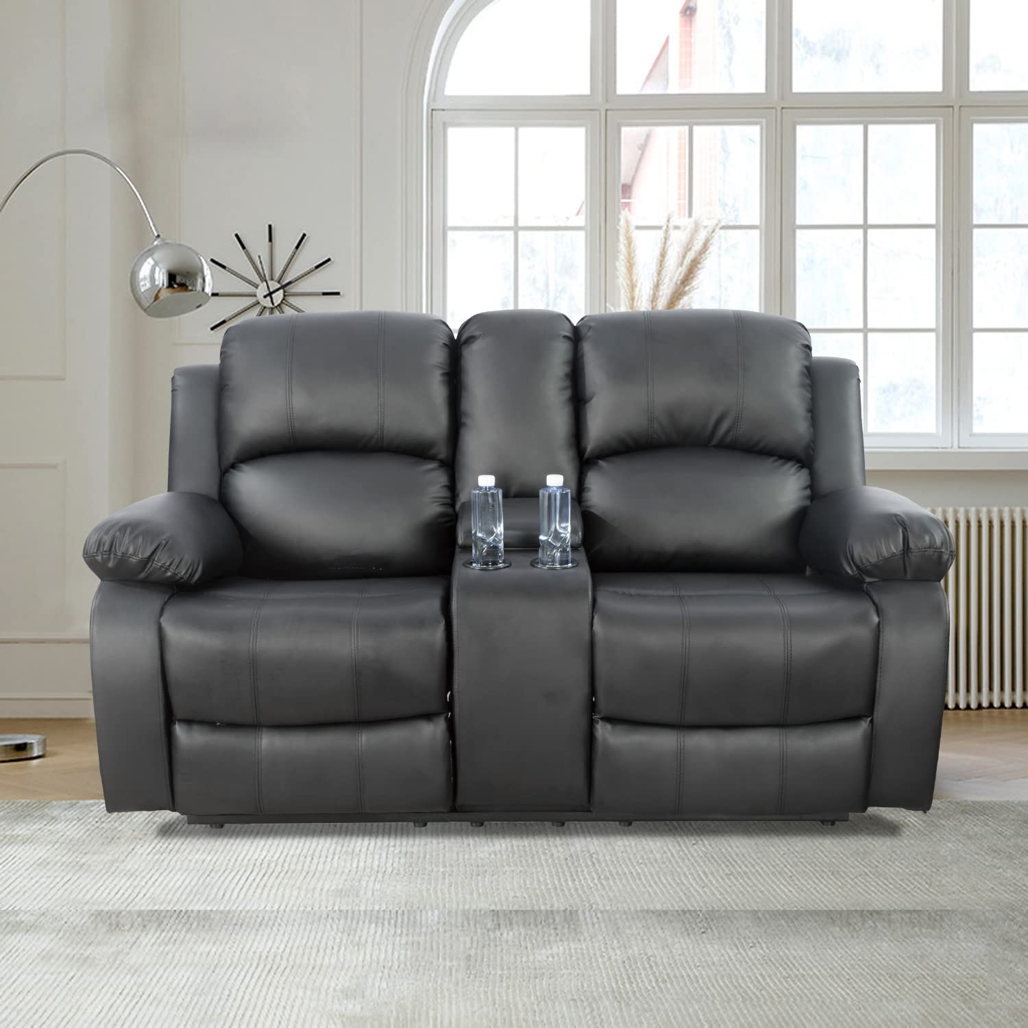 Amazon.com: SIENWIEY Black Leather Reclining Loveseat for Living Room ...