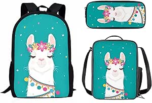 Amazon.com: Biyejit Cute Alpaca Llama Print Kids School Backpack Set ...