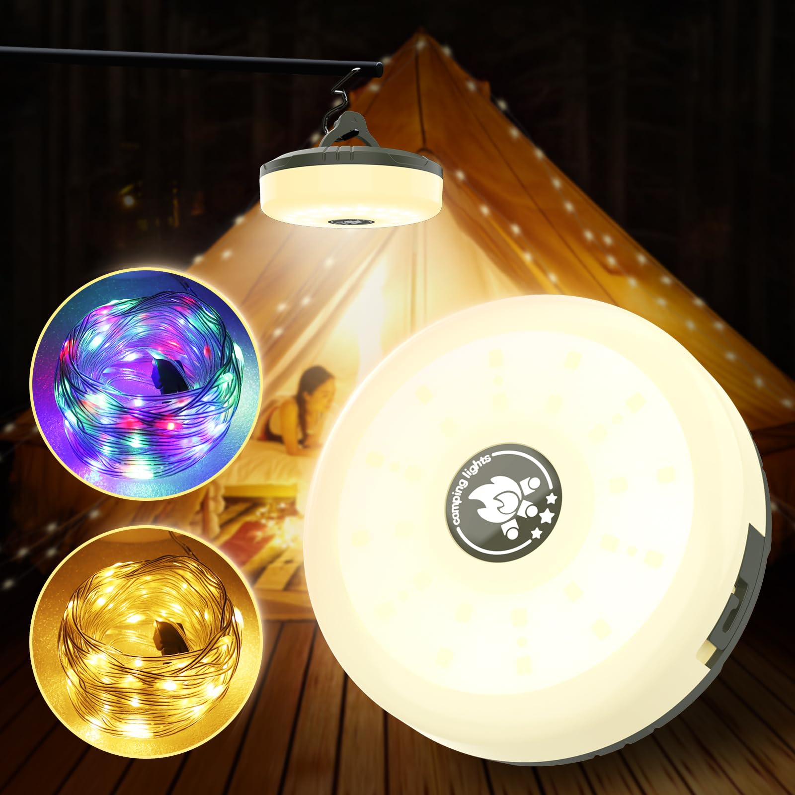 APTMAPT Camping String Lights Camping Lantern 2 in 1, Outdoor String ...