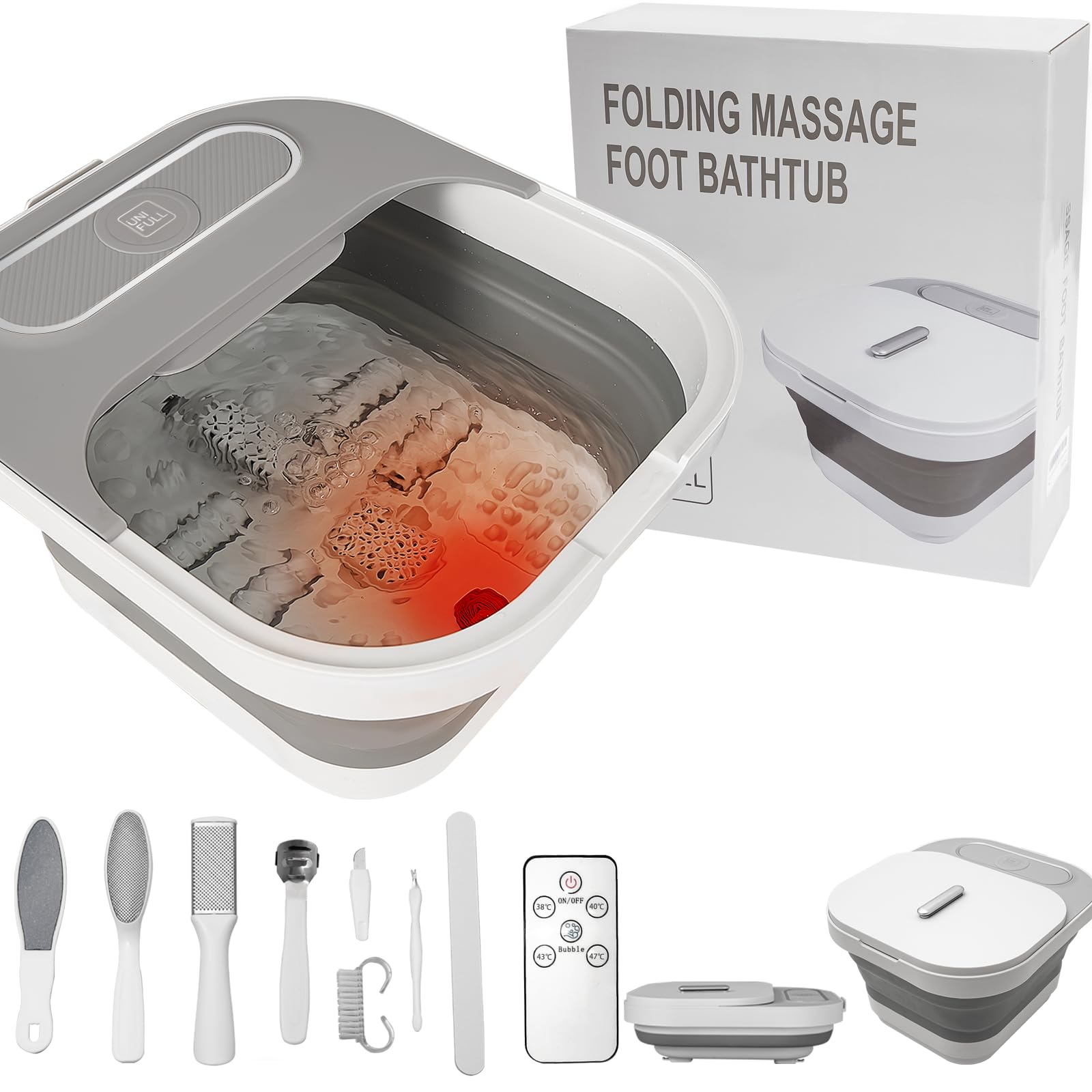 UNIFULL Collapsible Foot Spa Bath with Heat and Massage Rollers,Bubble ...