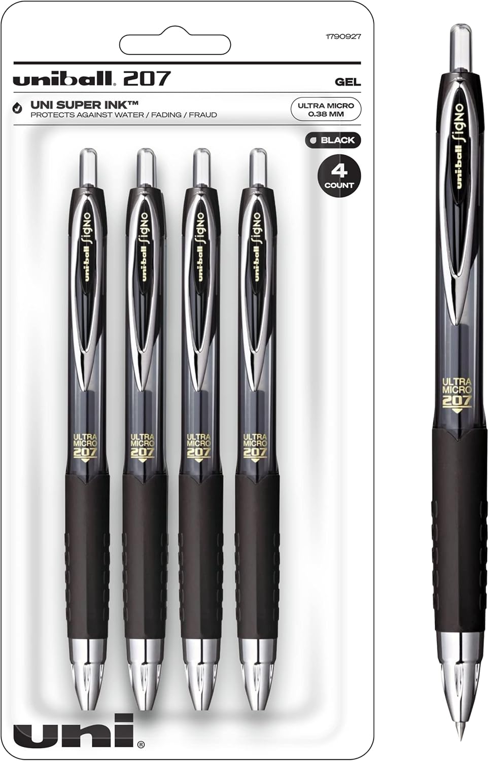 uni-ball 207 Retractable Gel Pens, Ultra Micro Point (0.38mm), Black, 4 ...