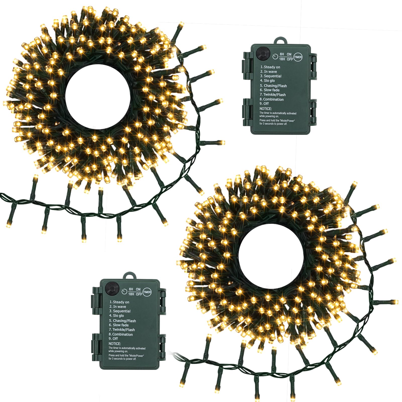 BSGlobal 2 Pack String Lights Battery Operated, Total 20Ft 400 LED ...