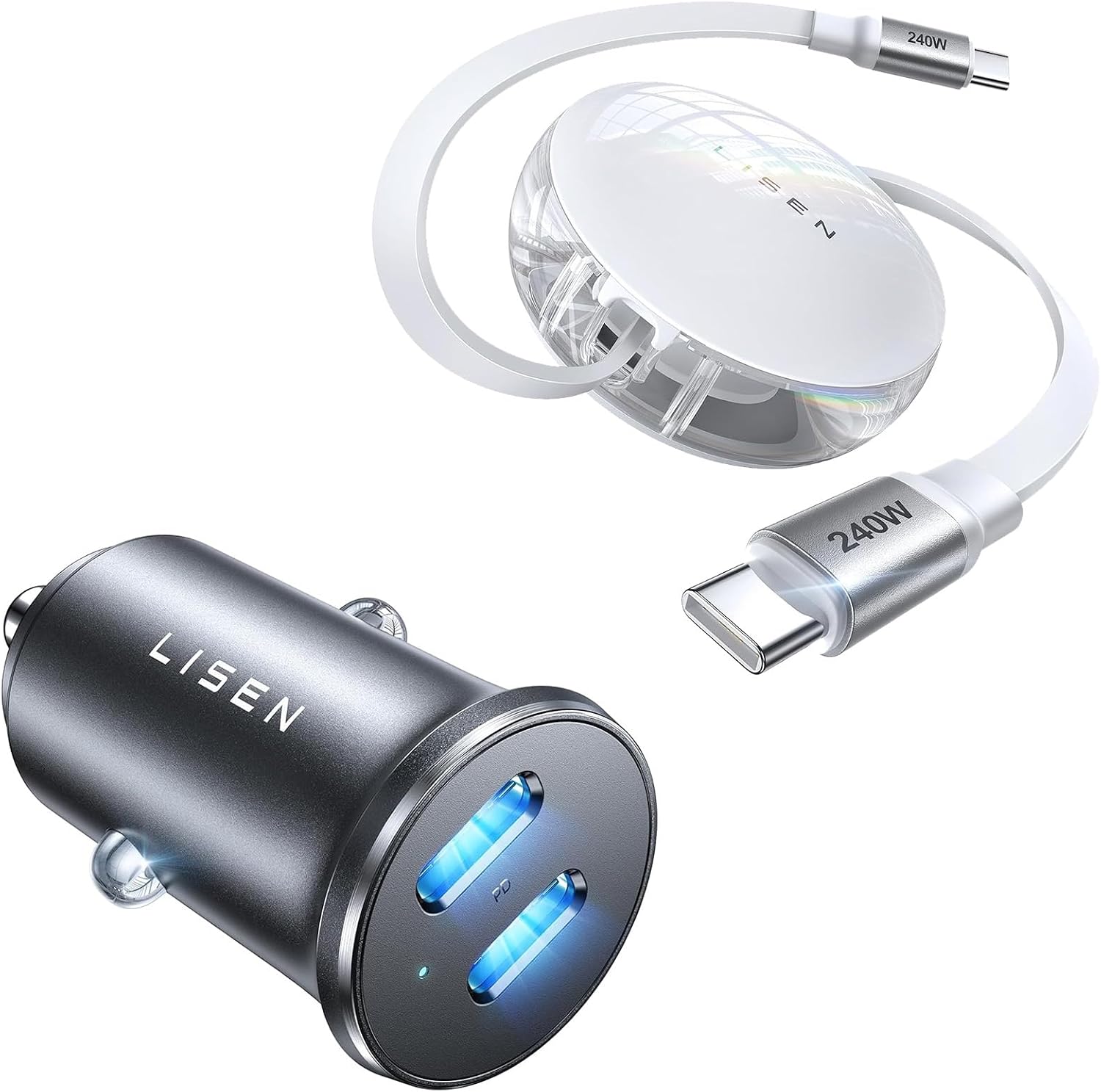 Amazon.com: LISEN 90W USB C Car Charger & LISEN 240W Retractable USB C ...