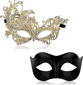 Lot de 2 masques de bal masqué, masques en dentelle et plastique pour ...