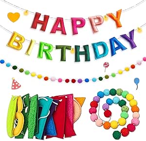 Amazon.com: Felt Happy Birthday Banner, Rainbow Party Decorations ...