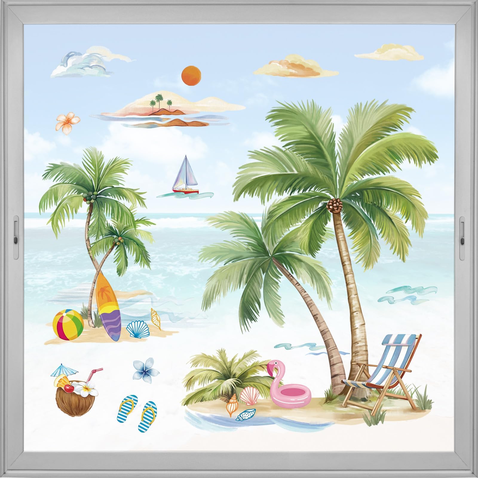 Amazon.com: 42 Pcs Summer Thick Gel Clings Hawaiian Tropic Window Gel ...