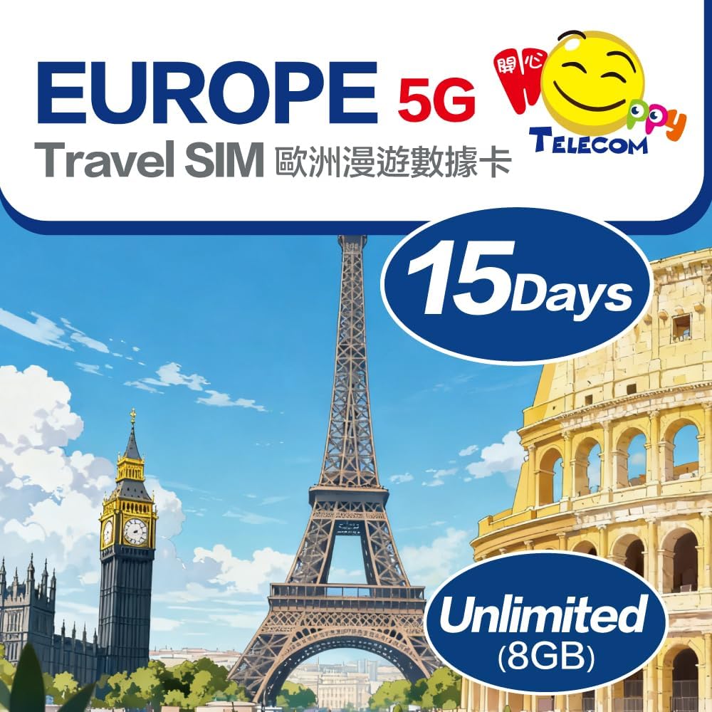 Happy 5G UK + Europe 27 Countries 15Days Unlimited Data Travel Sim Card ...