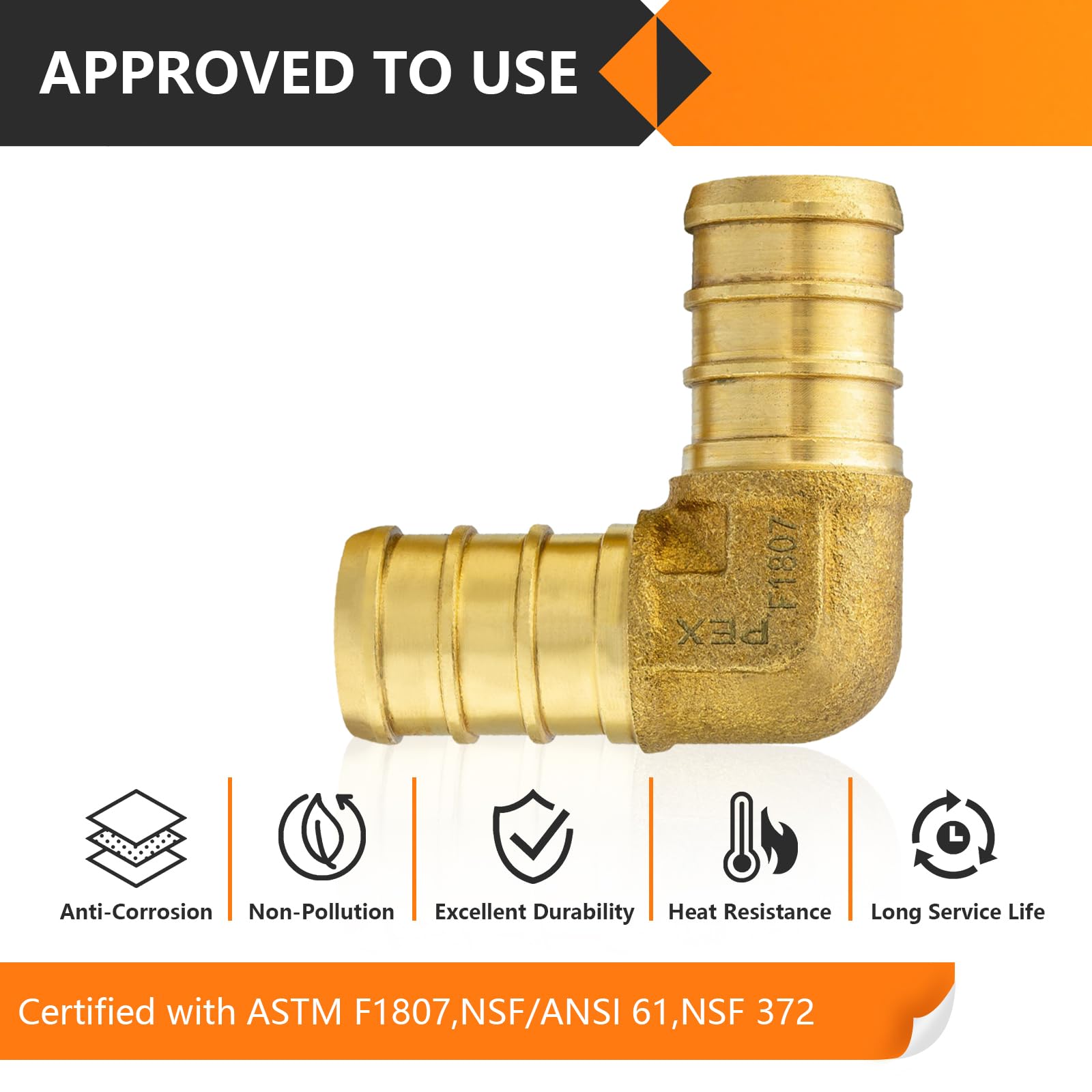 Snapklik.com : 10-Pack PEX Fittings, 1/2"x1/2" Pex Elbow, Brass Crimp ...