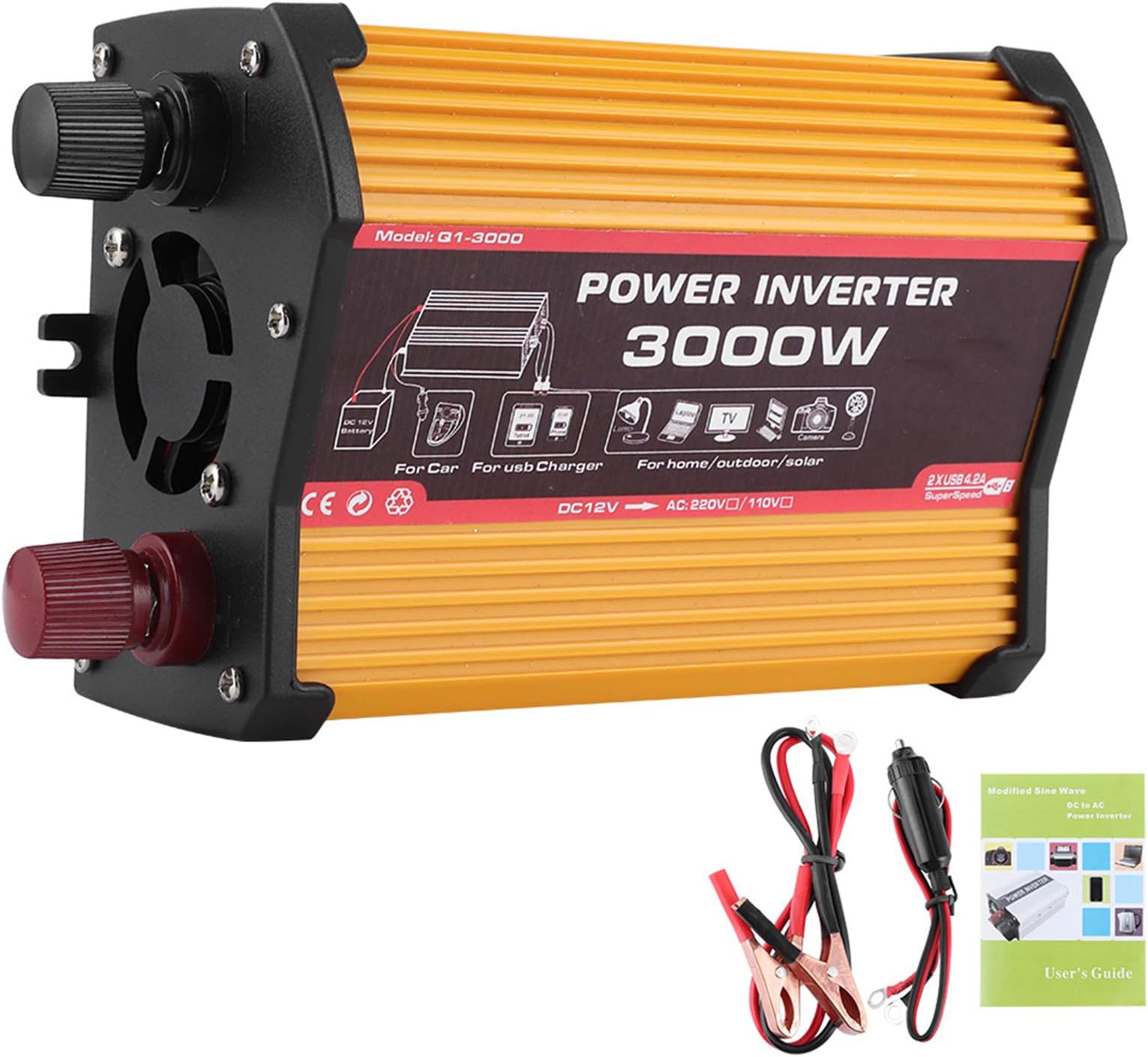 Amazon.com: Car Inverter, 2000W 12V 24V DC to 110V 220V AC Converter ...