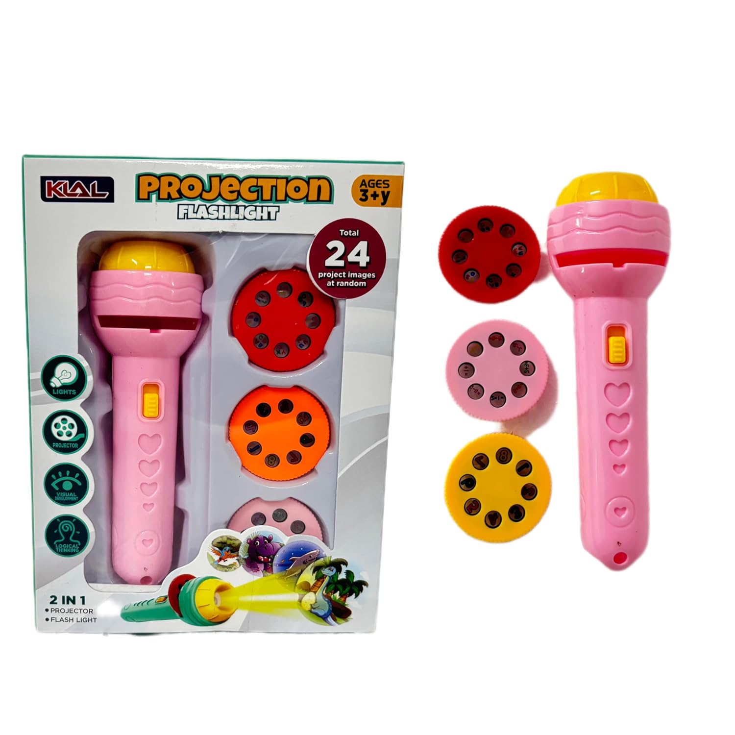 Mini Projector Torch Toy with 3 Slides, 24 Patterns |Slide Flashlight ...