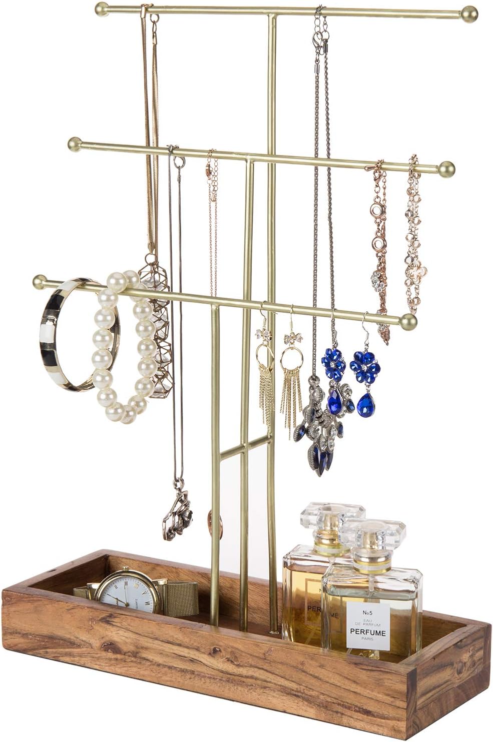 Amazon.com: Amazon Basics Four-Tier Jewelry Tree Stand - Walnut/Black ...