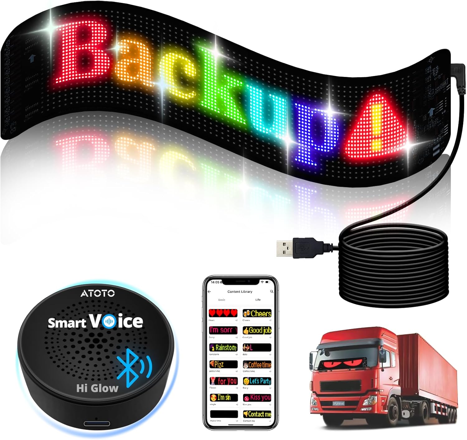 Programmable LED Sign with AI-Voice Control, 19.4''x 4.3'' Flexible USB ...