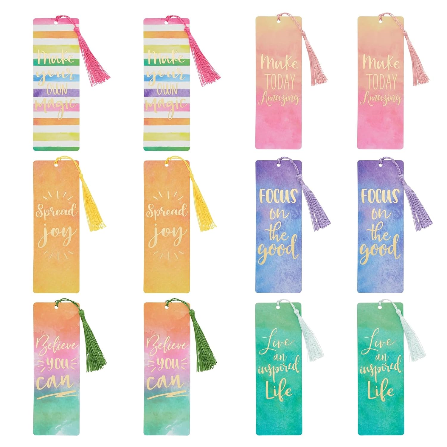 Amazon.com : 12 Pack Watercolor Inspirational Bookmarks with Tassels ...