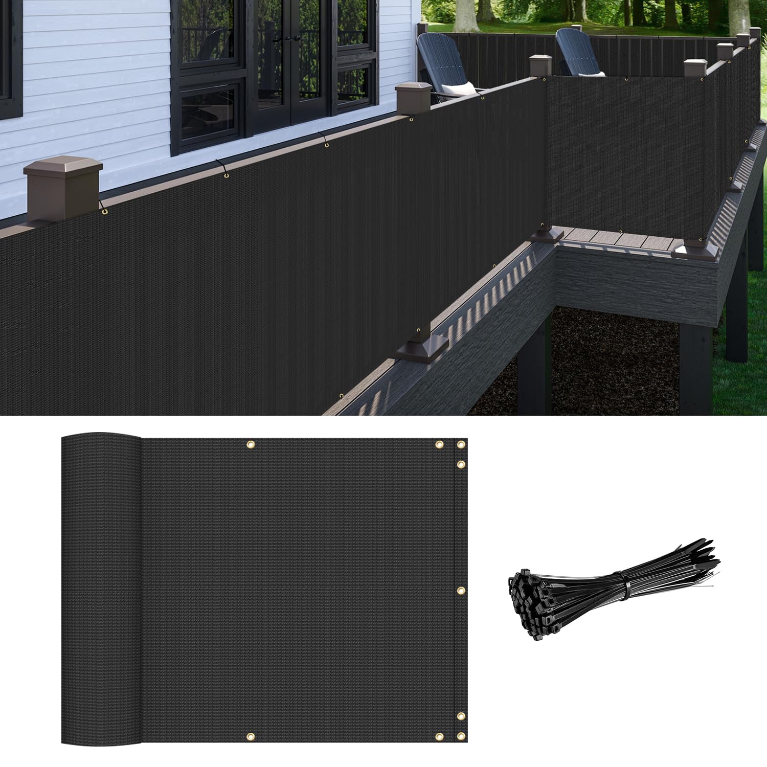 Snapklik.com : Patio Balcony Privacy Screen Black, 2.5 X 10 Screen Mesh ...