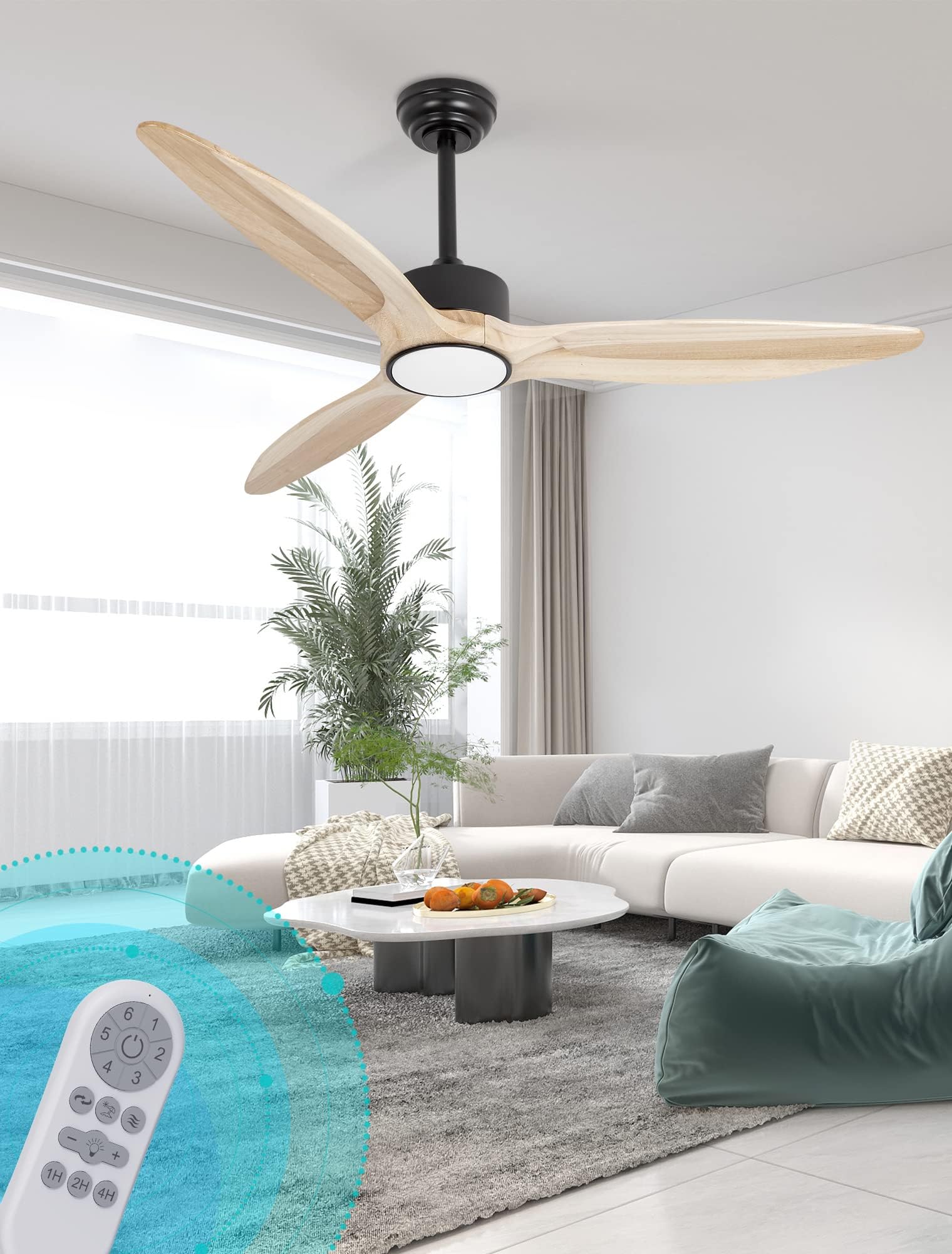 22'' Ceiling Fans with Lights and Remote, DC Motor Stepless Dimmable ...