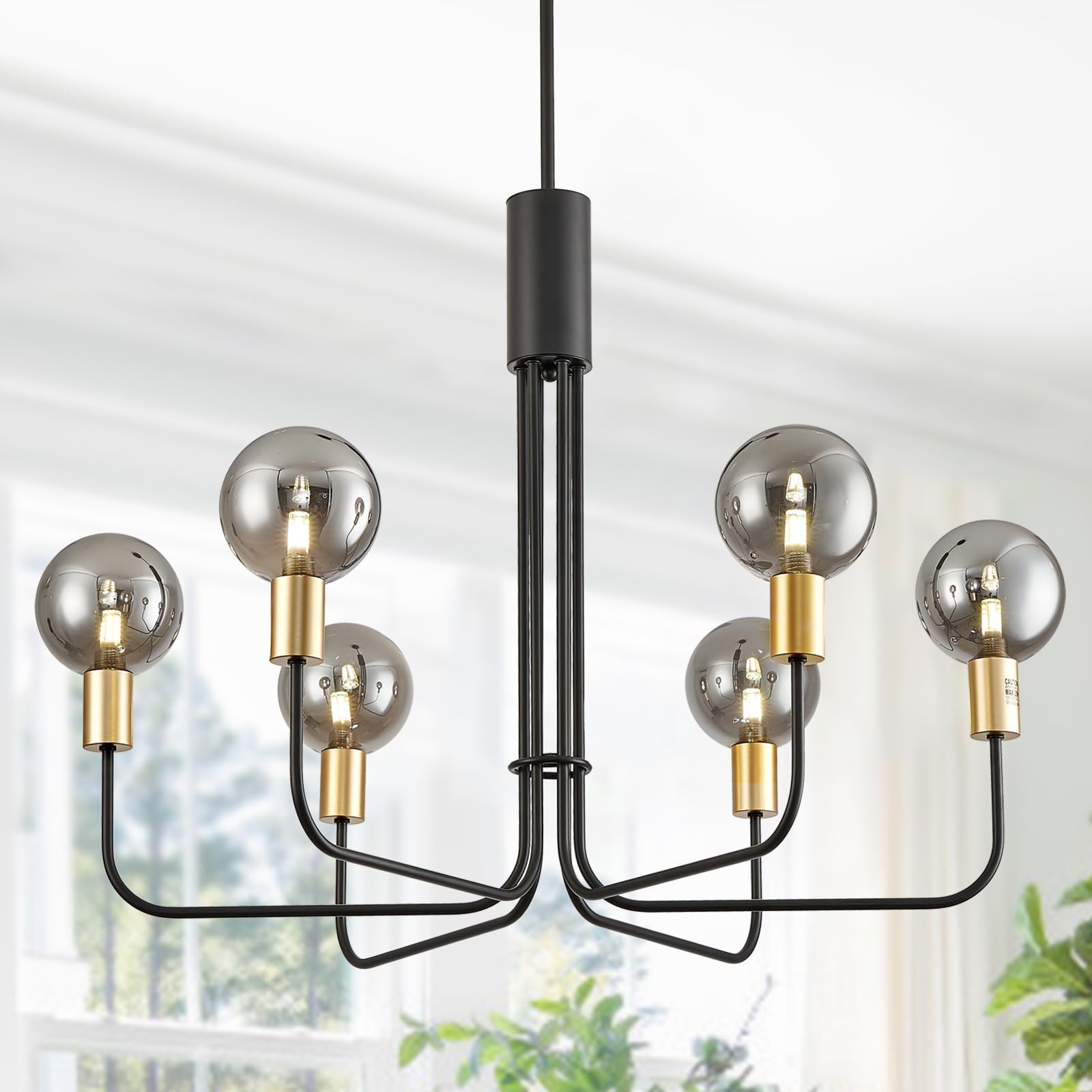 Peblto Farmhouse Chandelier for Dining Room, Modern Black Gold 6-Light ...