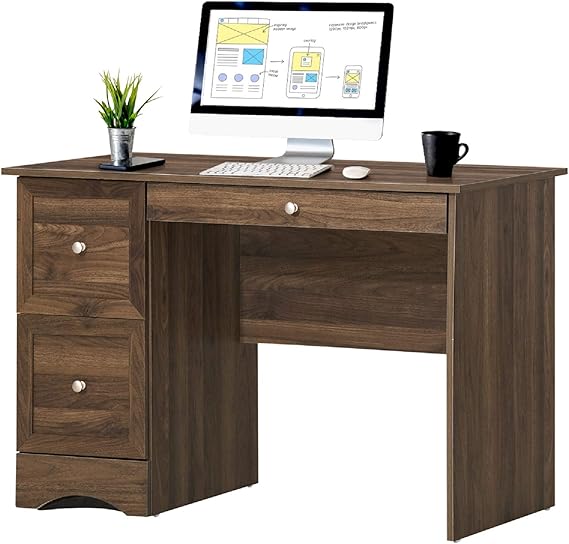 Amazon.com: Tangkula Computer Desk with 3 Drawers, Wooden Home Office ...