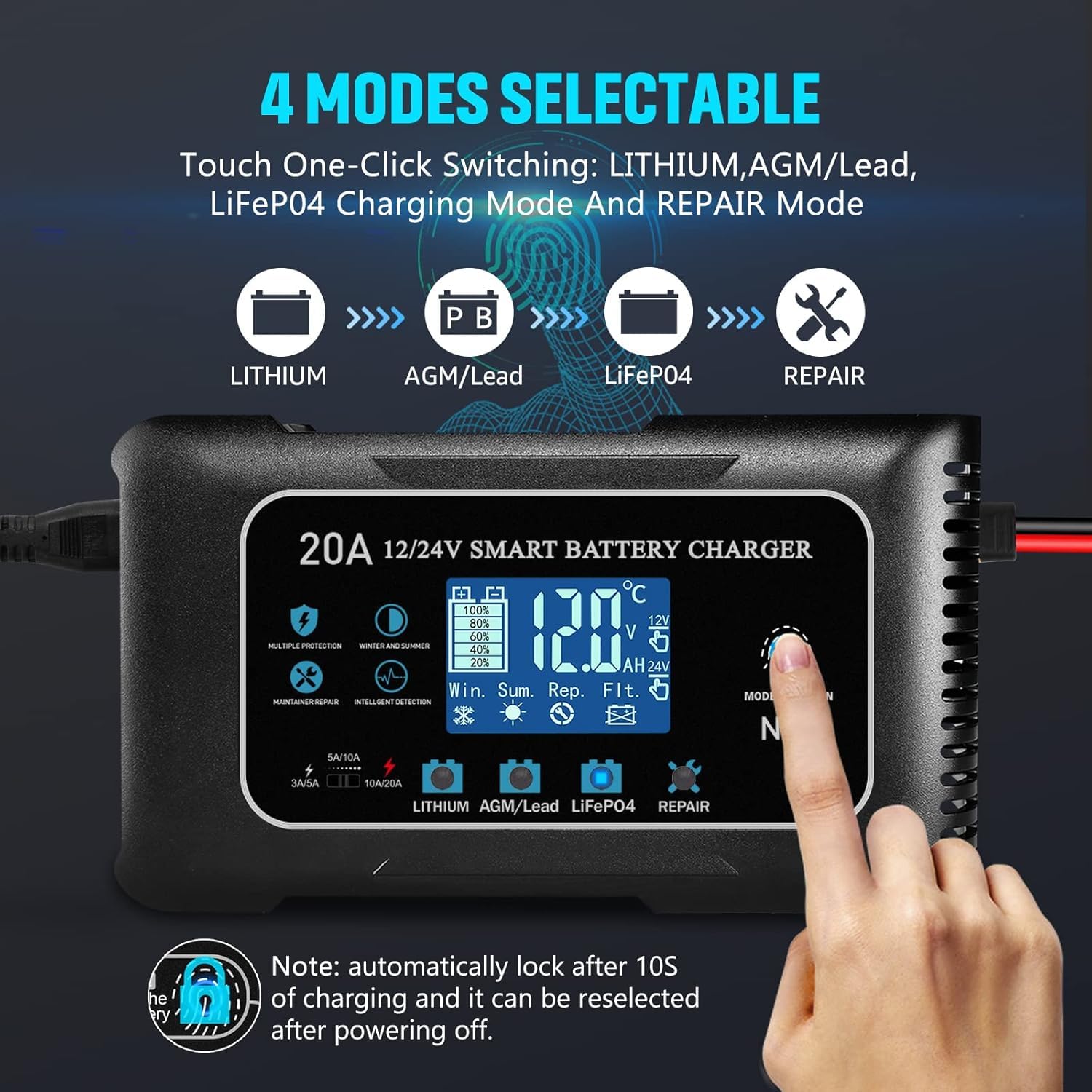 Snapklik.com : Battery Charger 0-20A 12V And 24V Lithium, LiFePo4, Lead ...