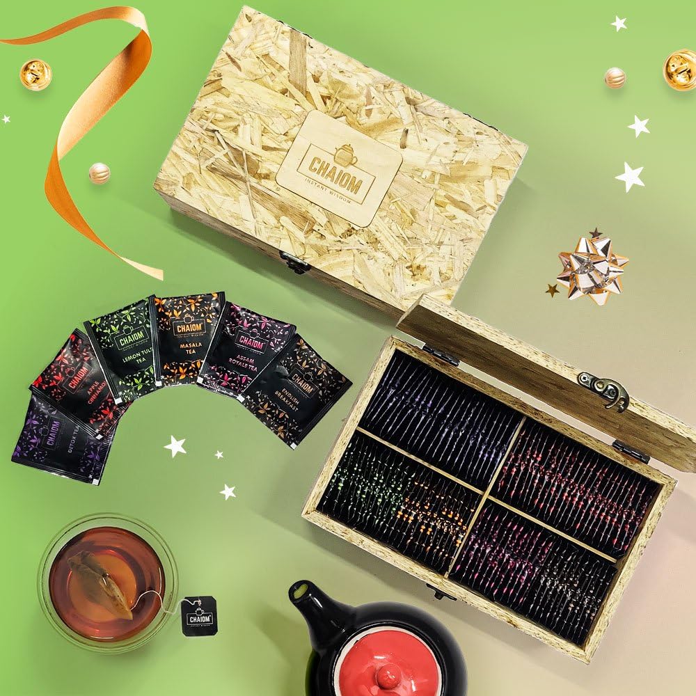 Chaiom - Wooden Tea Gift Box - 90 Tea Bags | Collection of Fine Black ...