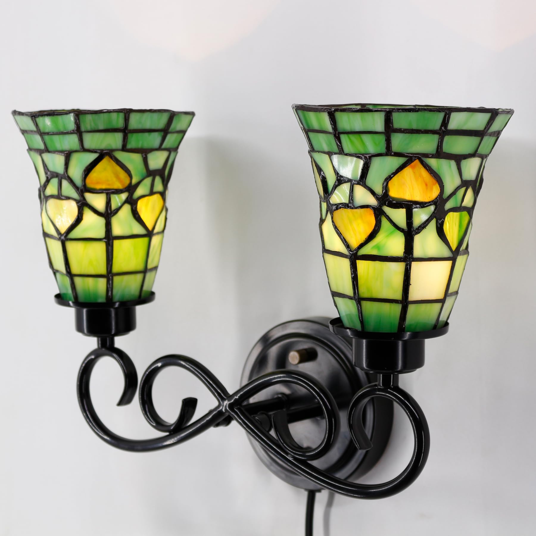 AVIVADIRECT Tiffany Wall Sconces Stained Glass Bedside Lamp Plug in ...